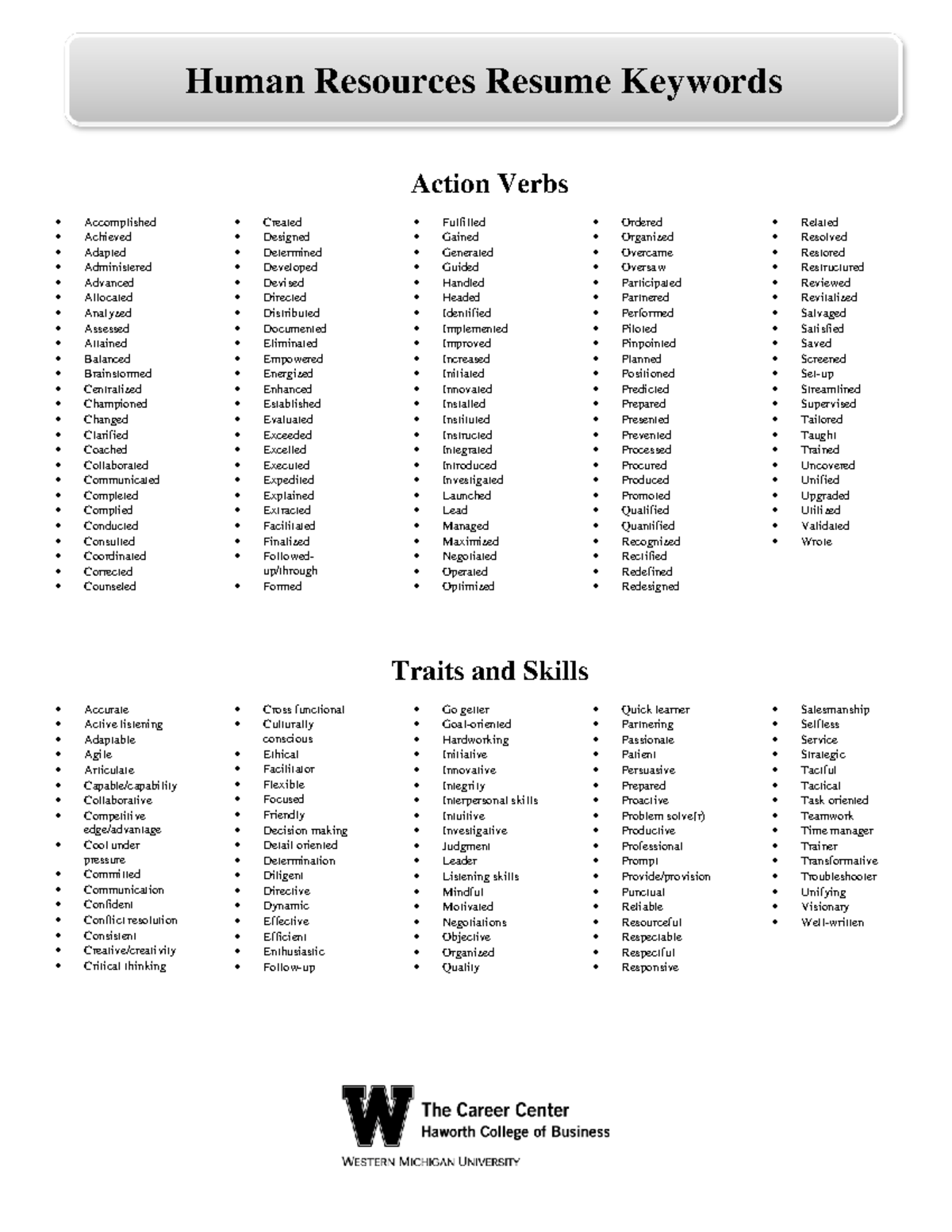 HR Mgmt Keywords human resource management - Action Verbs Accomplished ...