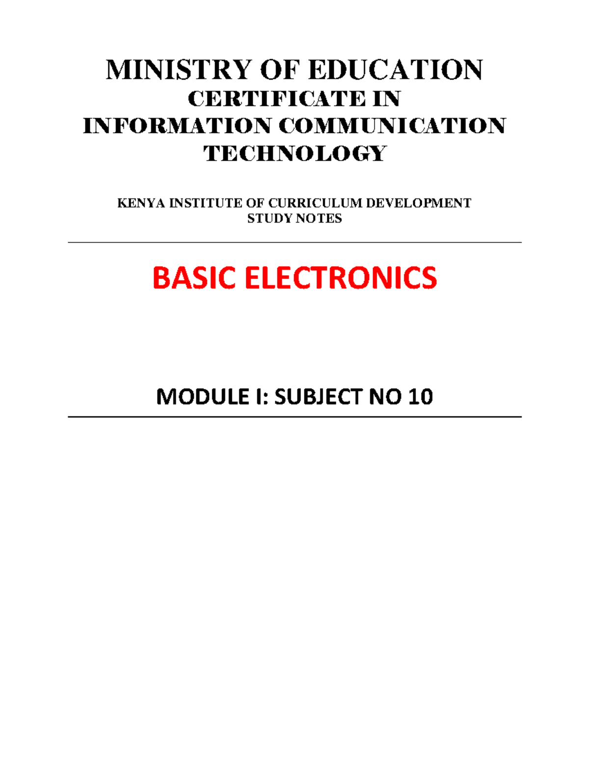Basic Electronics - ICT note - MINISTRY OF EDUCATION CERTIFICATE IN ...