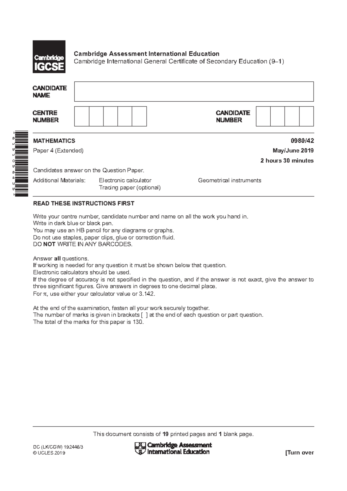3 OF 5 - igcse core paper - This document consists of 19 printed pages ...