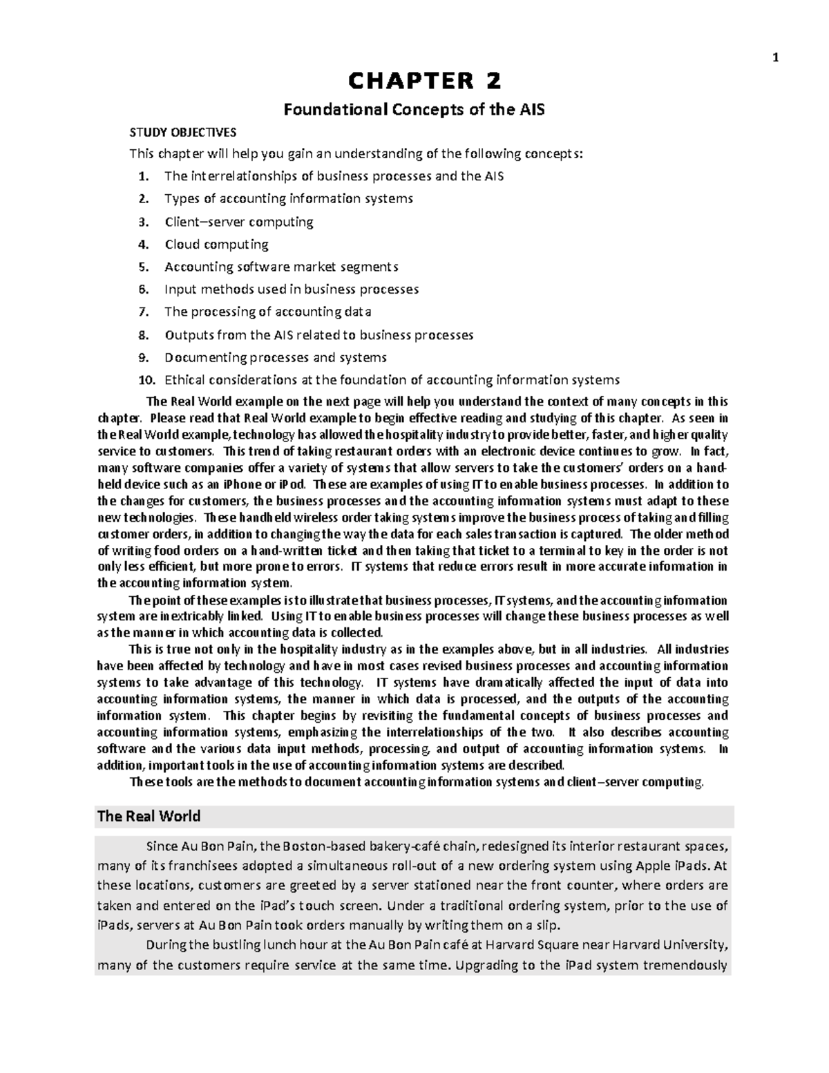 Chapter 2 Foundational Concepts of AIS - Foundational Concepts of the AIS ####### STUDY ...