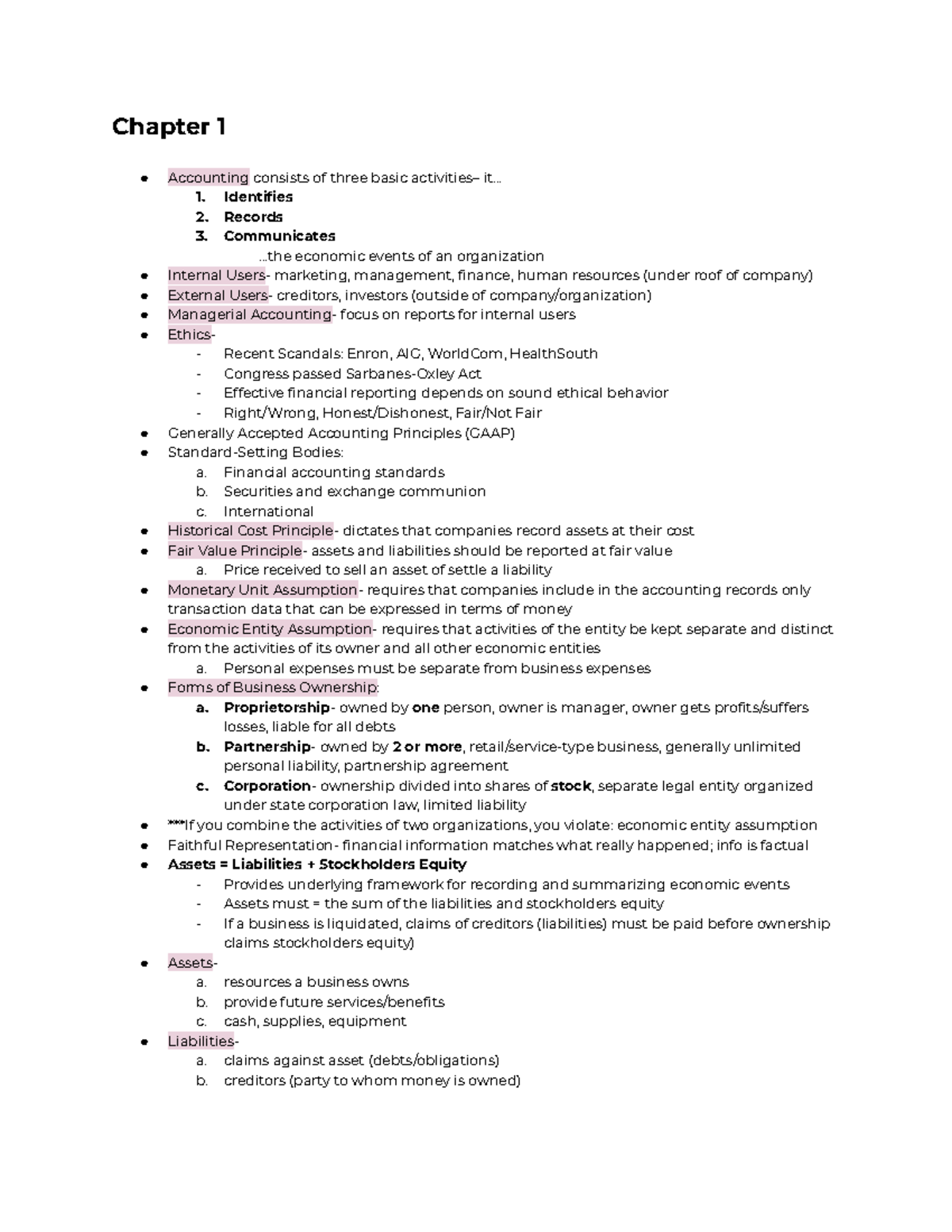 Accounting Notes - Chapter 1 Accounting consists of three basic ...