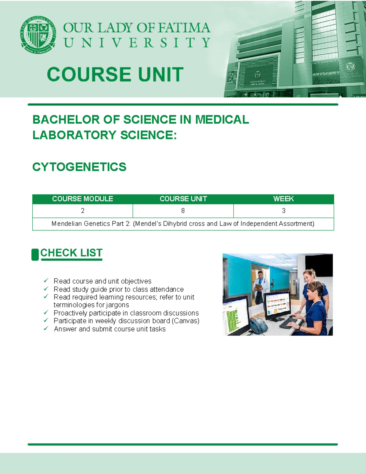 CGN+CM2+ Session+4+CU-8 - BACHELOR OF SCIENCE IN MEDICAL LABORATORY SCIENCE: CYTOGENETICS COURSE ...