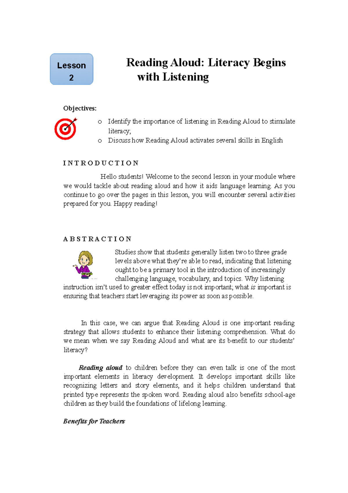 Lesson 2 - HAN - Reading Aloud: Literacy Begins with Listening ...