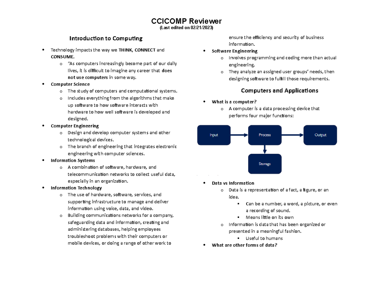CCICOMP Reviewer - (Last edited on 02/21/2023) Introduction to ...
