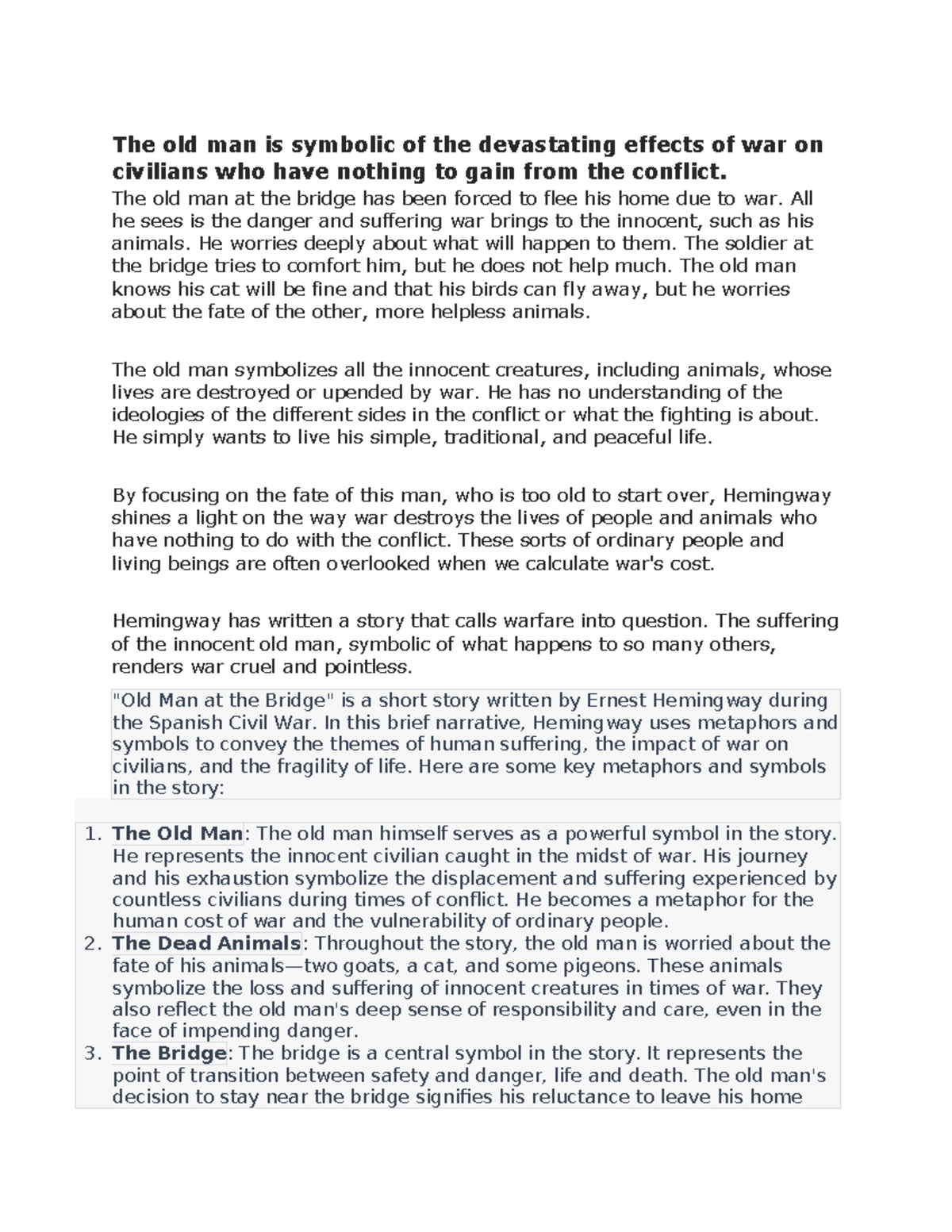 THE OLD MAN - Summary English - The old man is symbolic of the ...