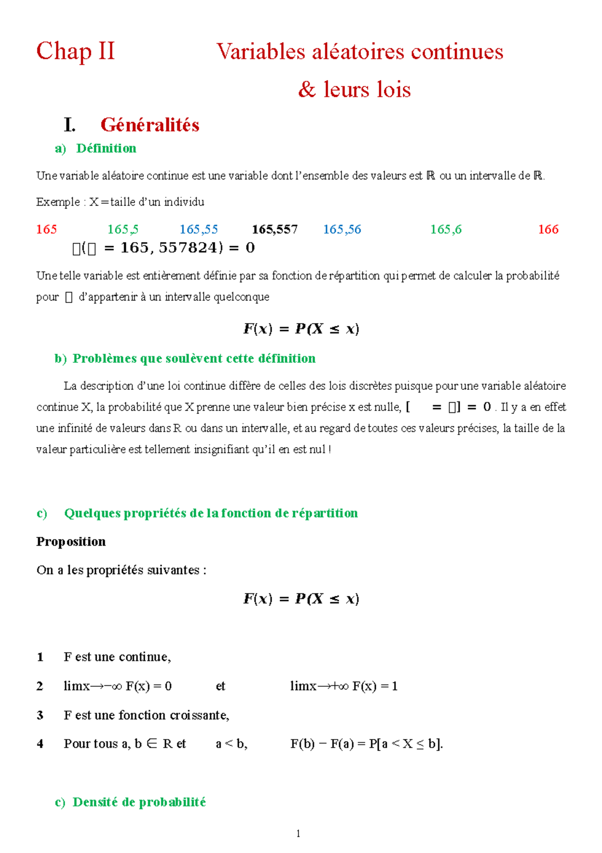 Chapitre 2: variables aléatoires continues. - 1 Chap II Variables aléatoires continues & leurs ...
