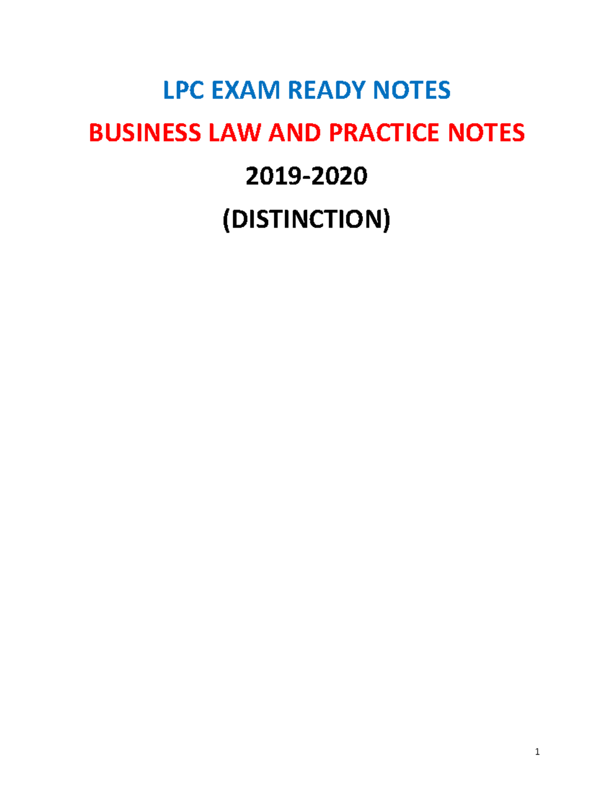 Business LAW AND Practice Notes - LPC EXAM READY NOTES BUSINESS LAW AND ...