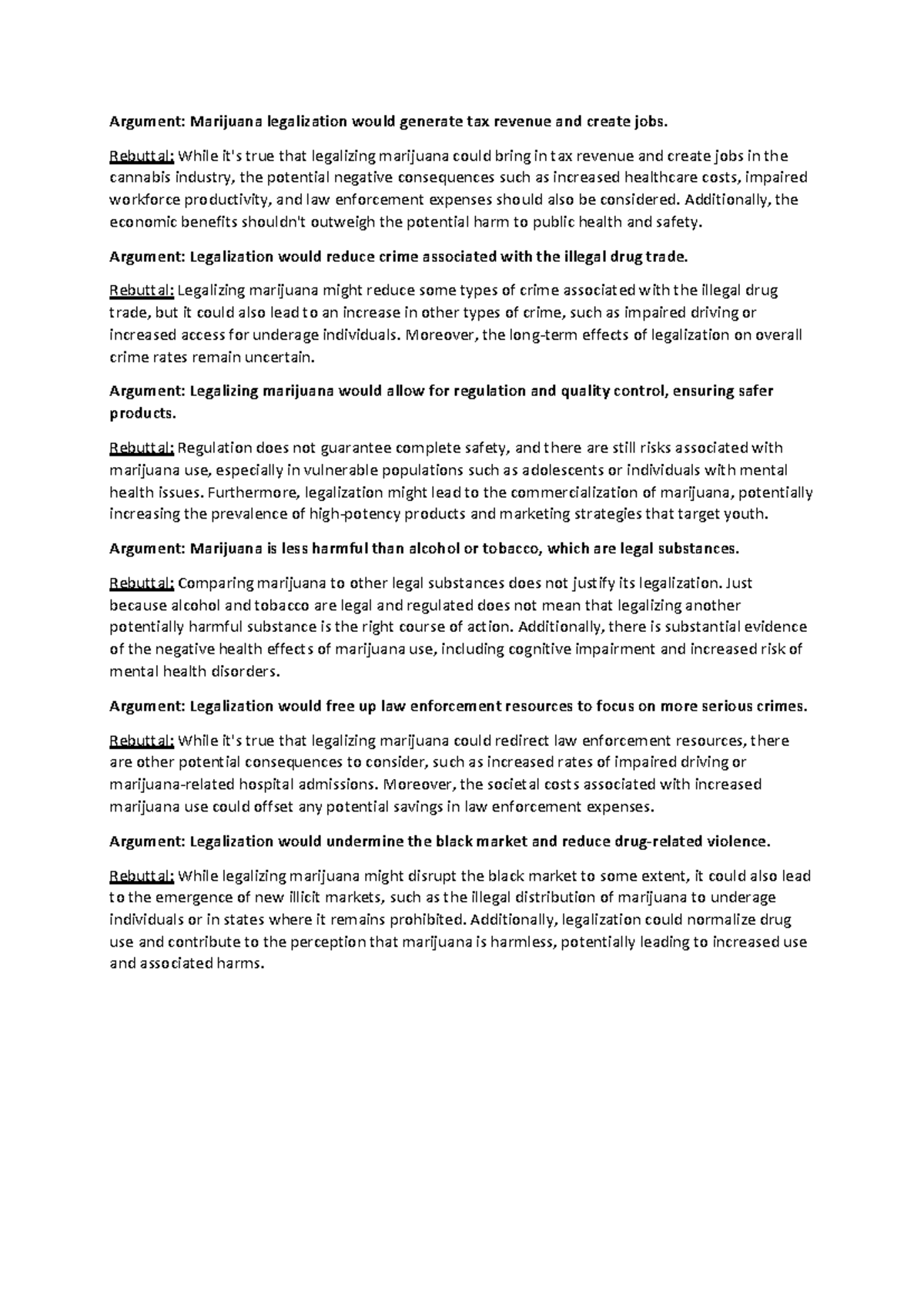 Debate - exercicd - Argument: Marijuana legalization would generate tax ...