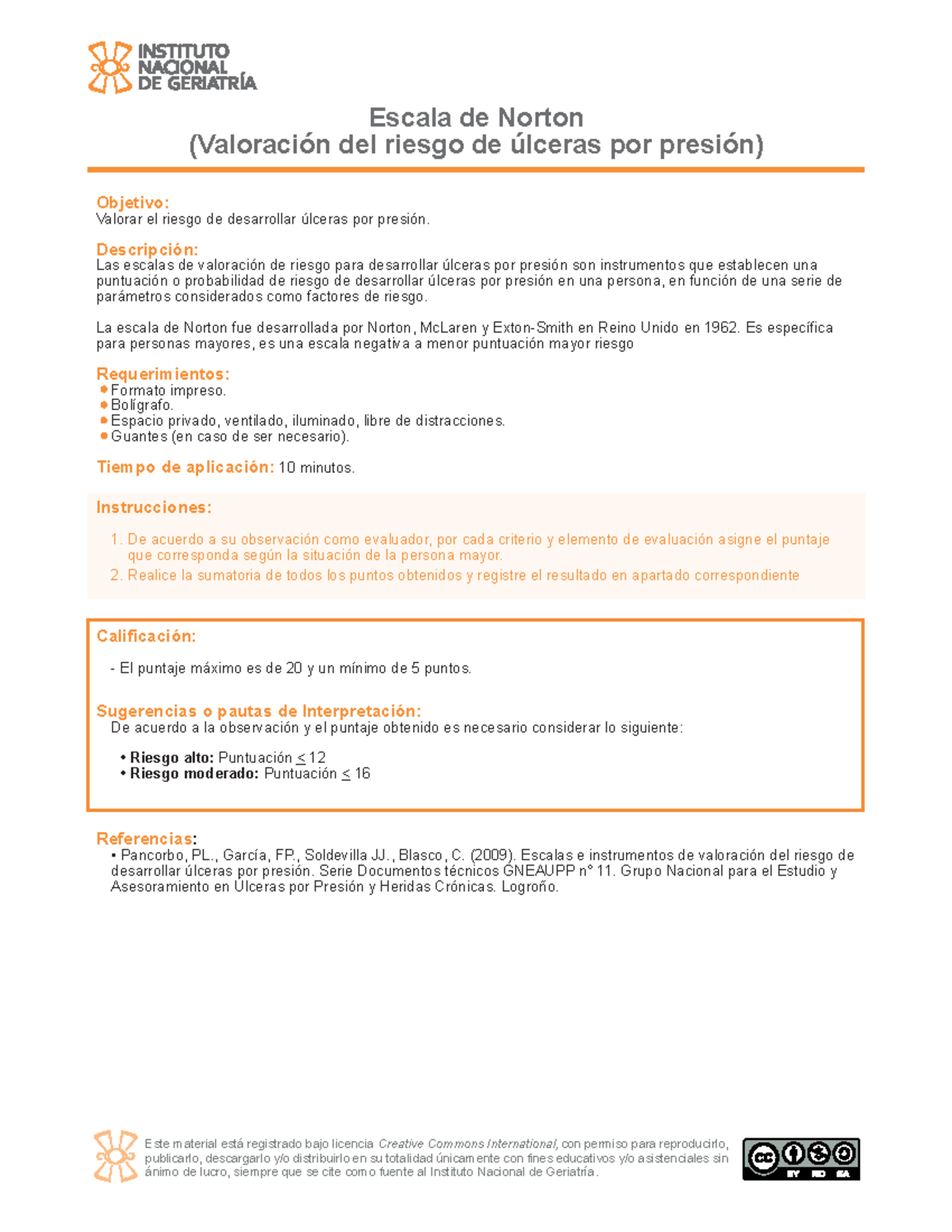 44. Instrumento Norton - Escala de Norton (Valoración del riesgo de ...