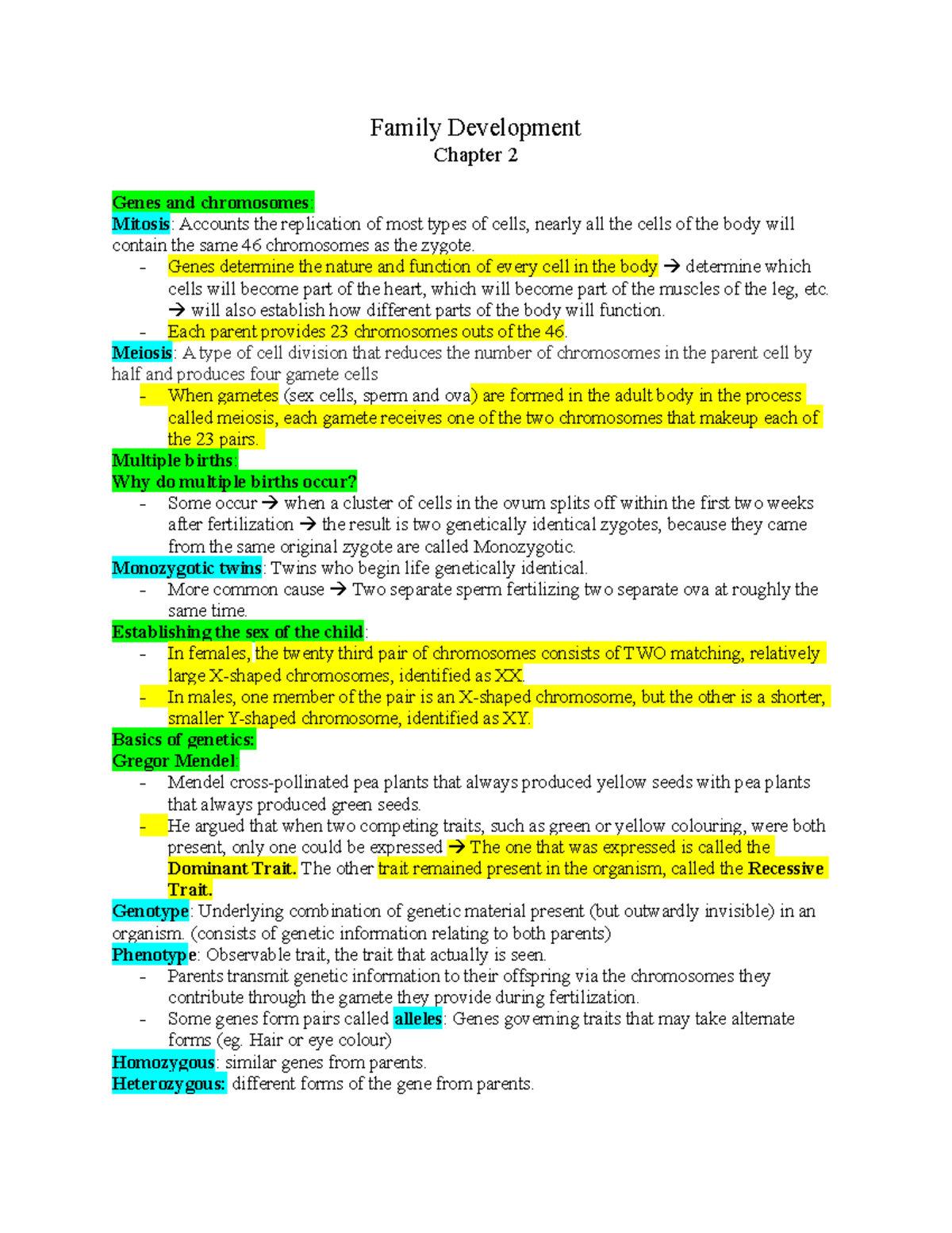 Family Development - chapter 2 - Family Development Chapter 2 Genes and ...