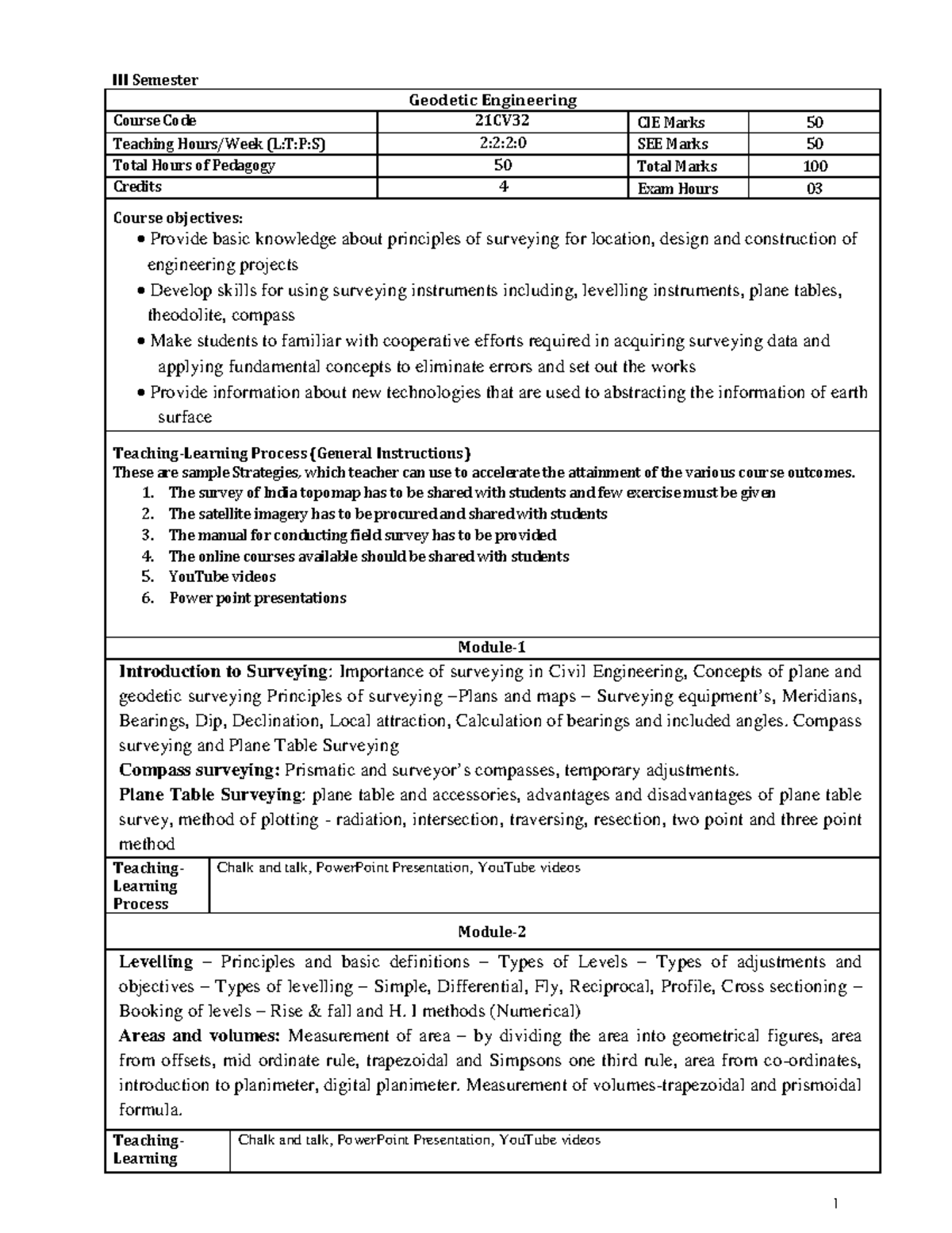 Gedetic Survey-Syllabus - III Semester Geodetic Engineering Course Code ...