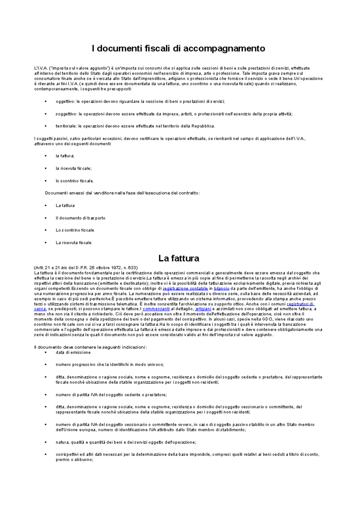 I documenti fiscali di accompagnamento - V. (“imposta sul valore ...