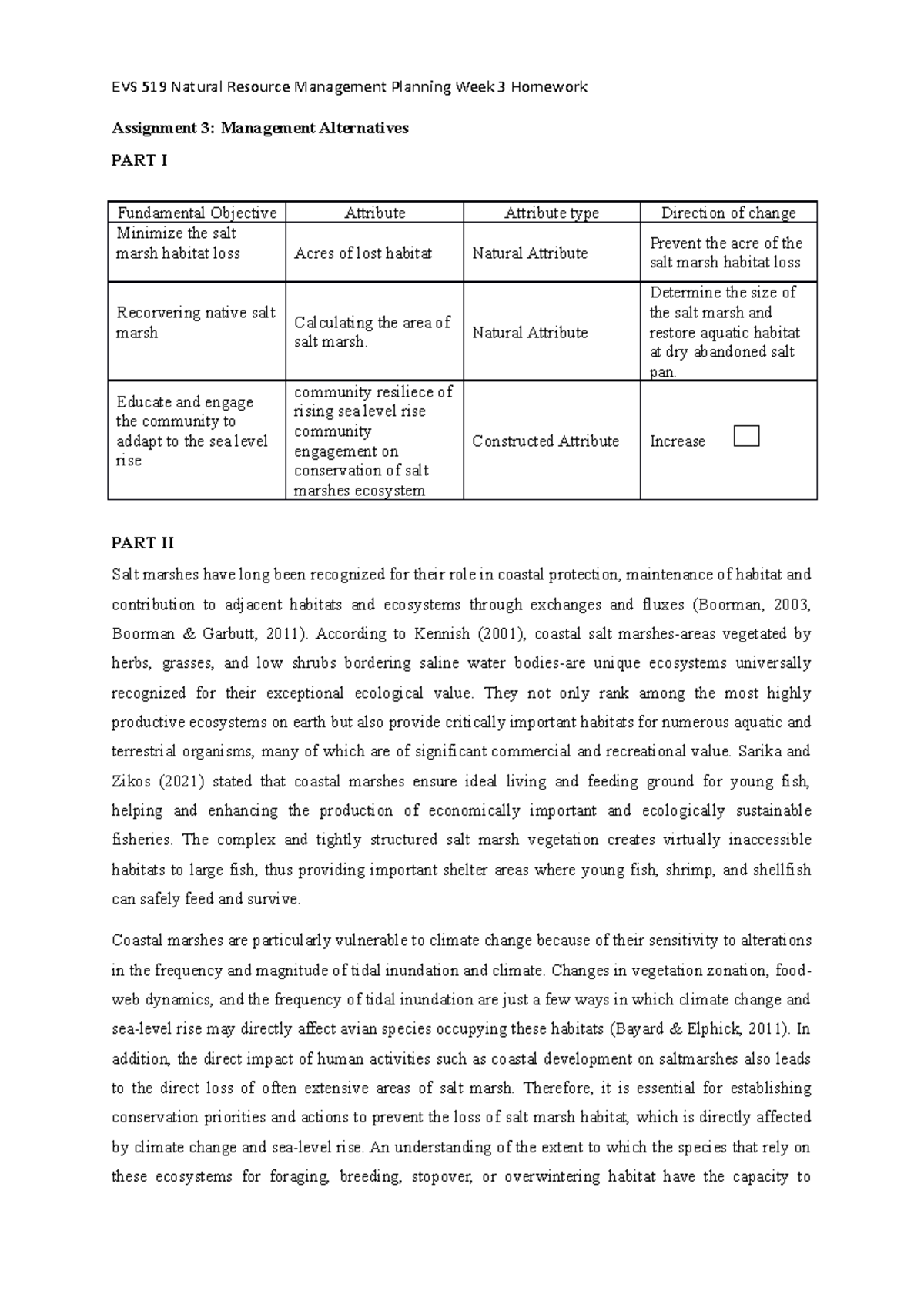 PART I (Auto Recovered) - Assignment 3: Management Alternatives PART I Fundamental Objective ...