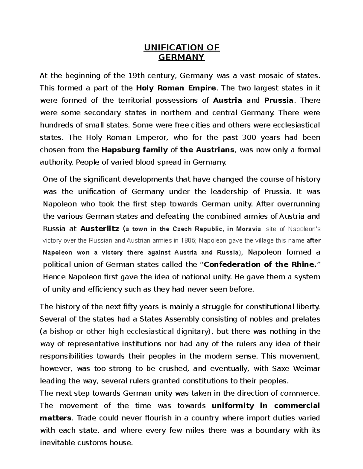 Unification OF Germany - UNIFICATION OF GERMANY At the beginning of the ...