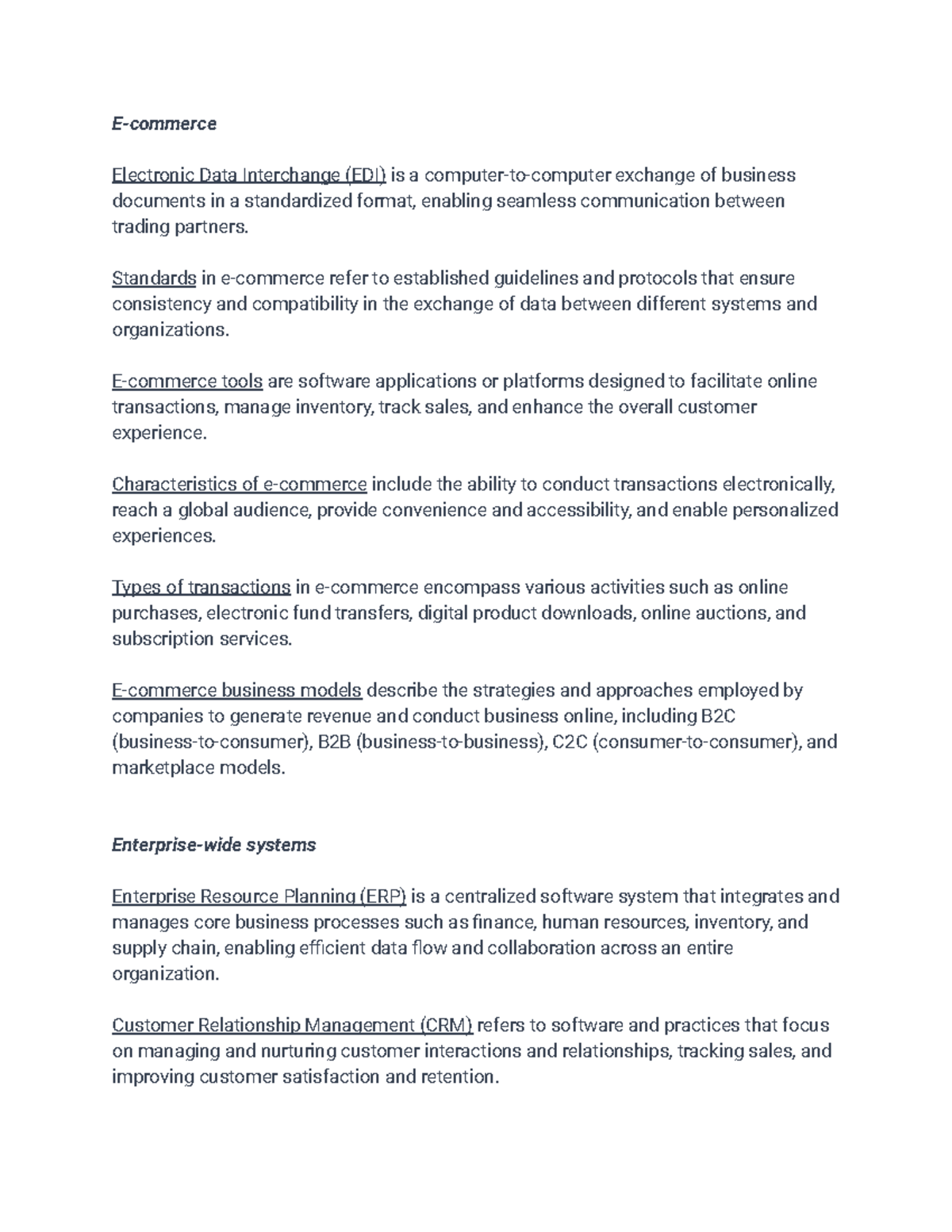 E-commerce - lecture notes for the class and study guide for final - E ...