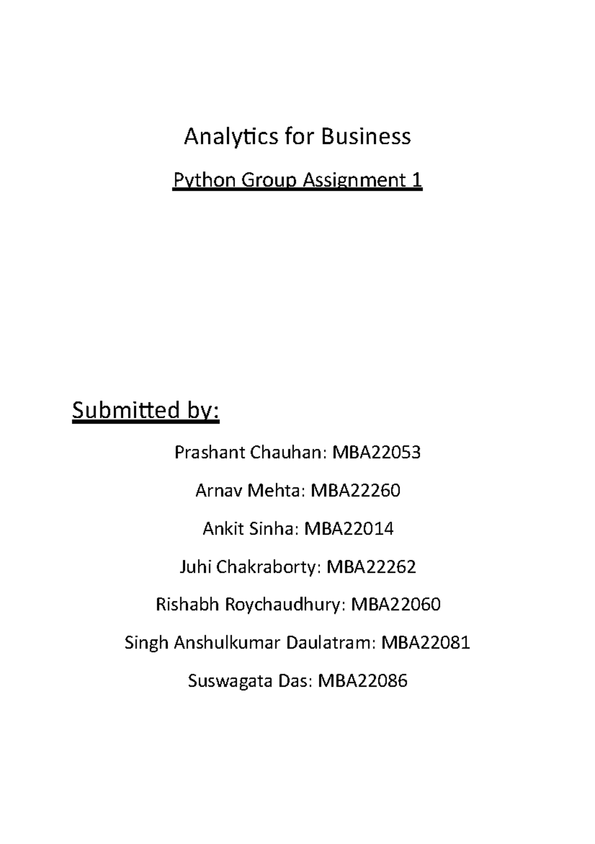 Group 14 Assignment 1 - Analytics for Business - Python Group ...
