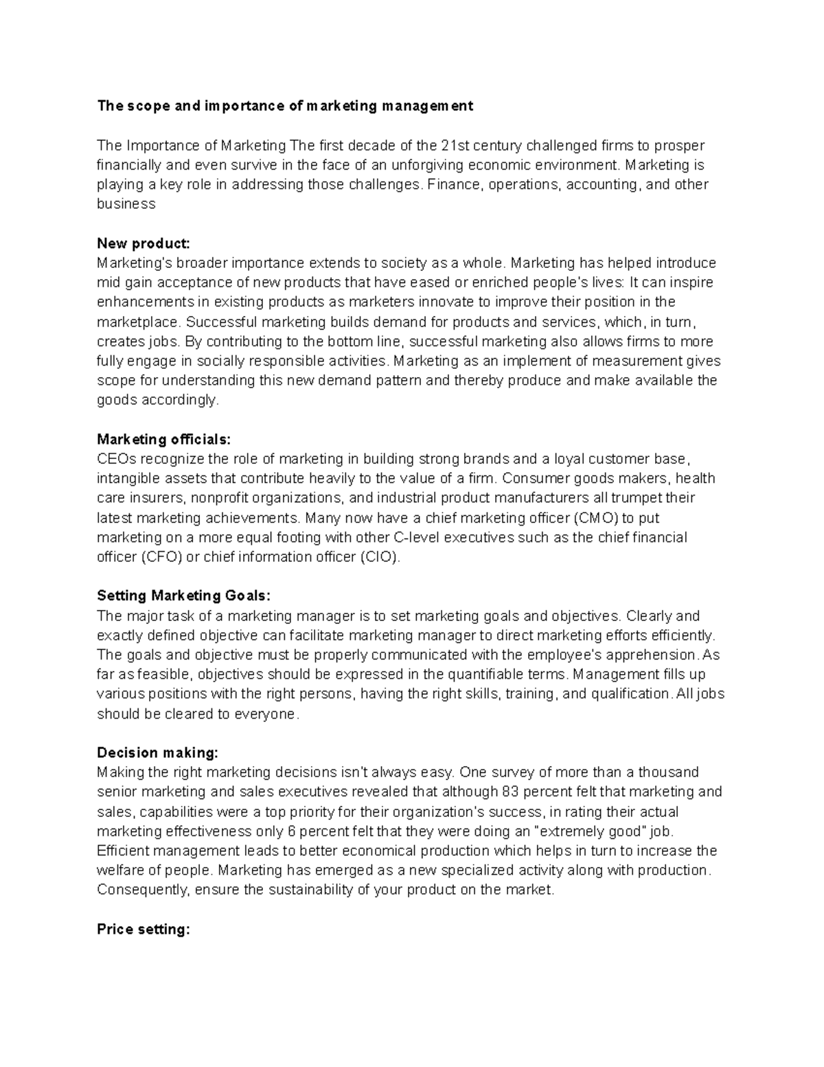 Scop importance -1 - Marketing is playing a key role in addressing ...