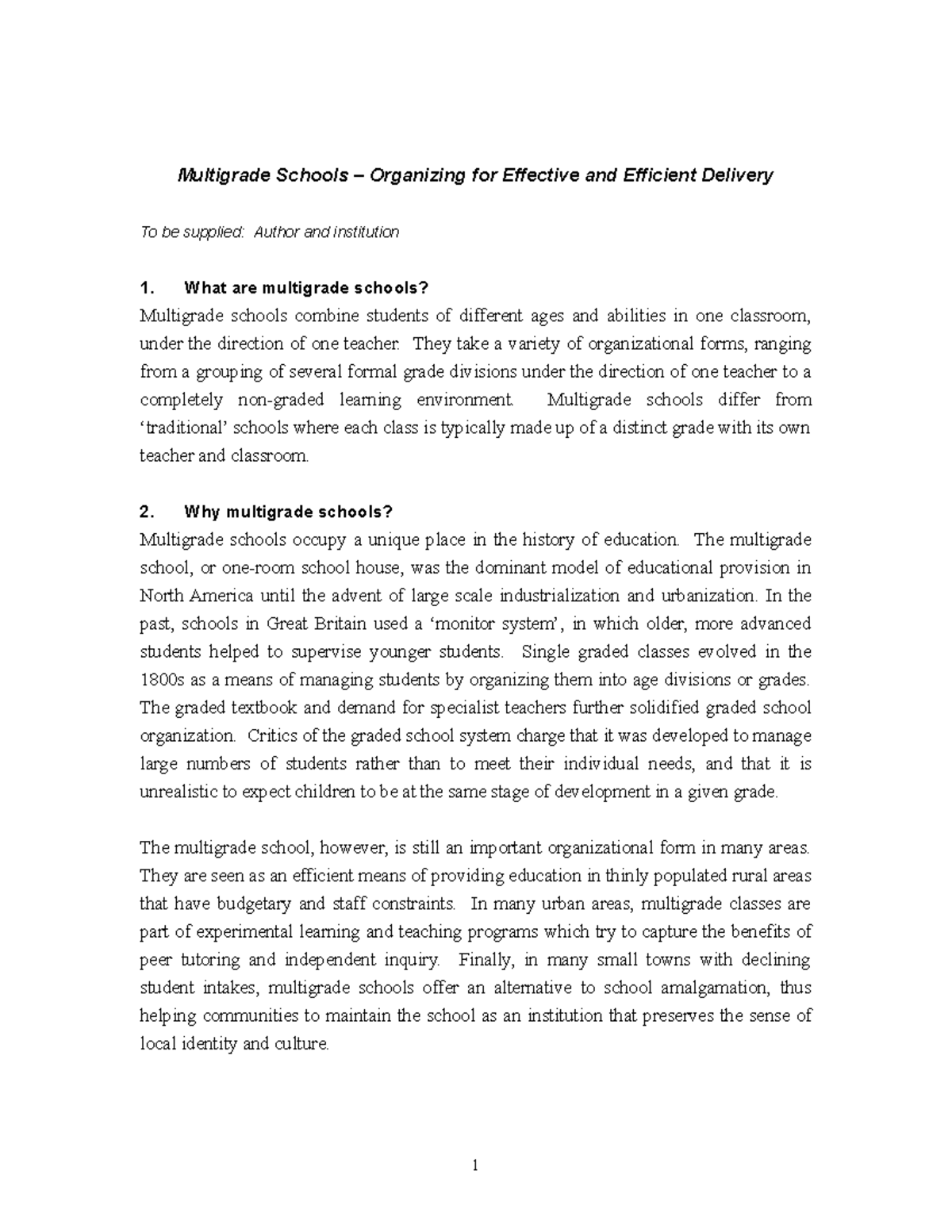 Multigra - MULTI - Multigrade Schools – Organizing for Effective and ...