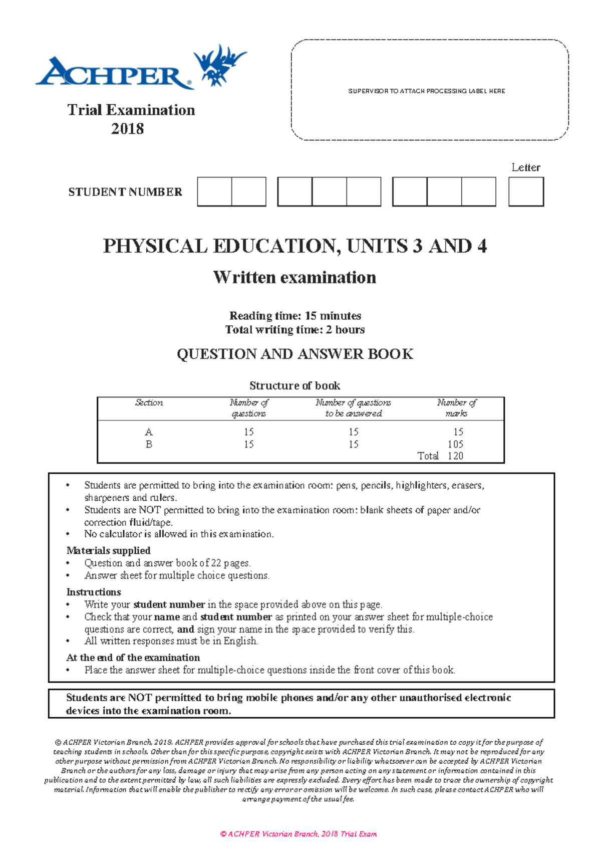 2018 VCE PE 3 and 4 Trial EXAM - SUPERVISOR TO ATTACH PROCESSING LABEL ...