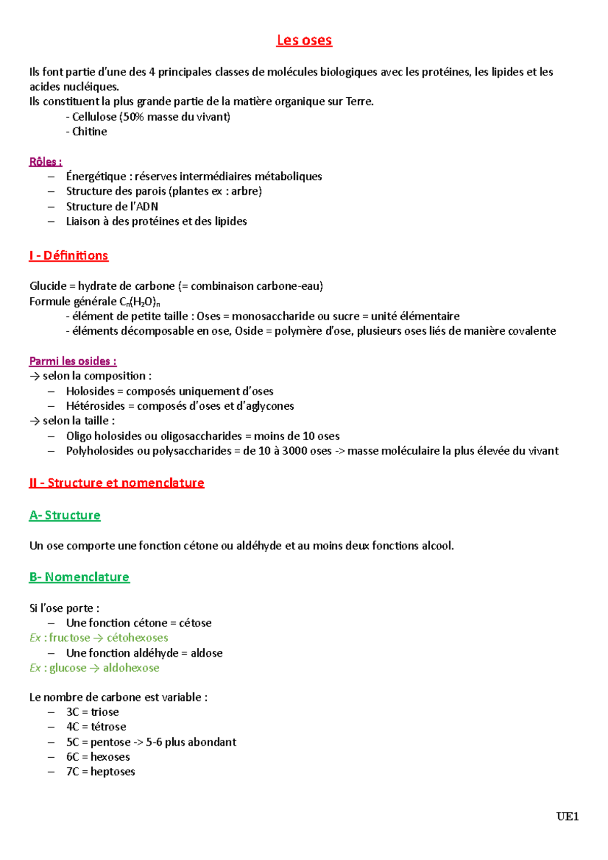 06 - Ose - cours pass s1 - Les oses Ils font partie d'une des 4 ...