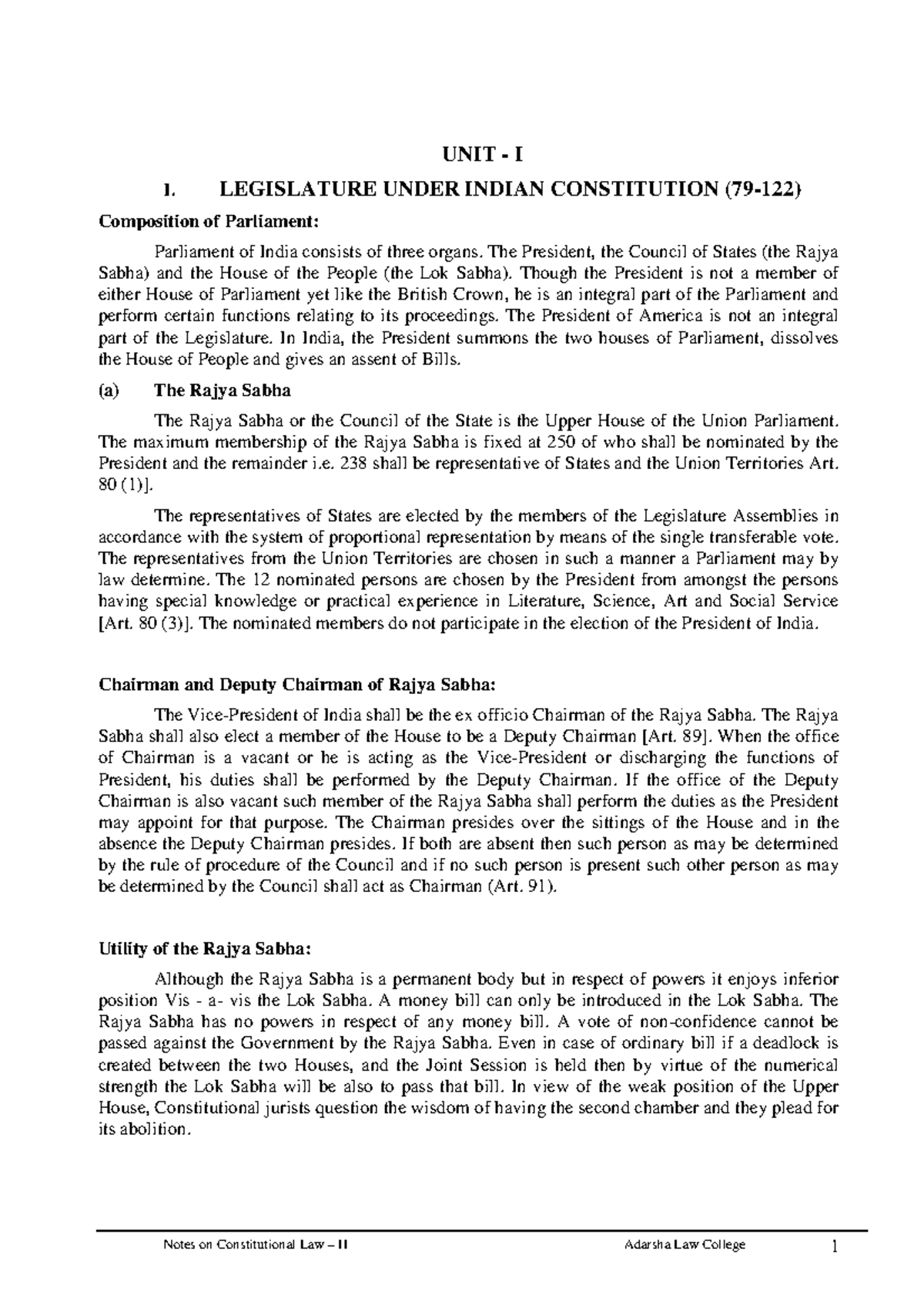 LLB-3-YDC-II- Semester- Paper-III-Constitutional Law-II - UNIT - I I ...