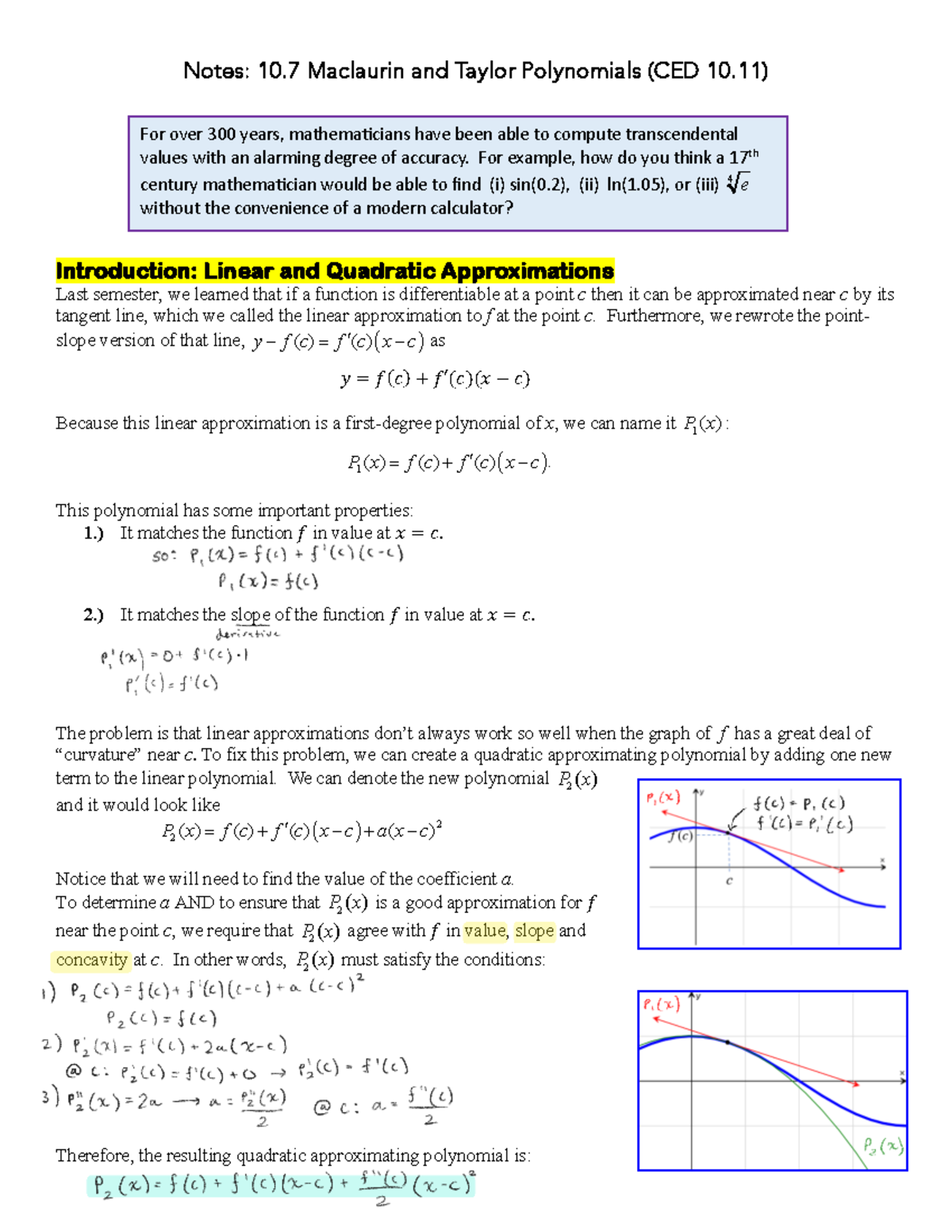 107 - Maclaurin and Taylor Polynomials 240905 011734 - Notes: 10. 7 ...