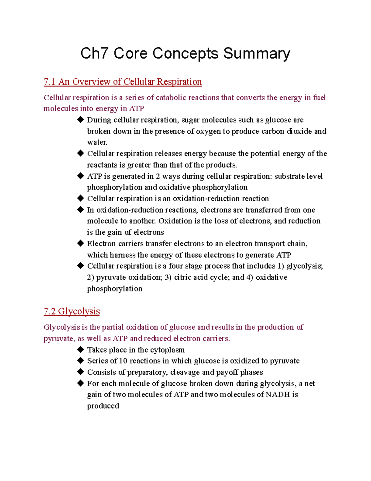 Chapter 7 textbook summary - Ch7 Core Concepts Summary 7 An Overview of ...