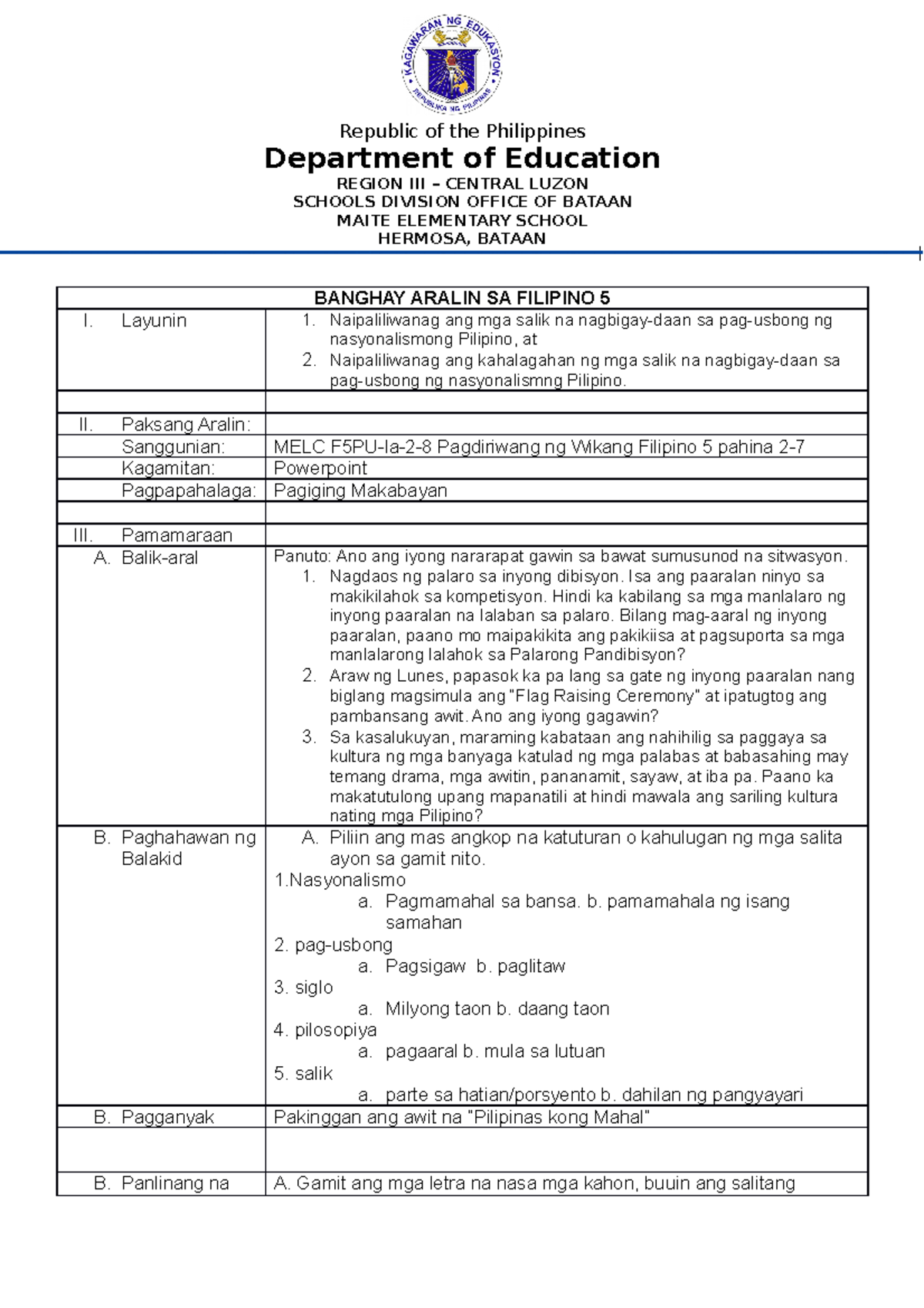 Ap - Lecture notes 1 lesson plan - Department of Education REGION III ...