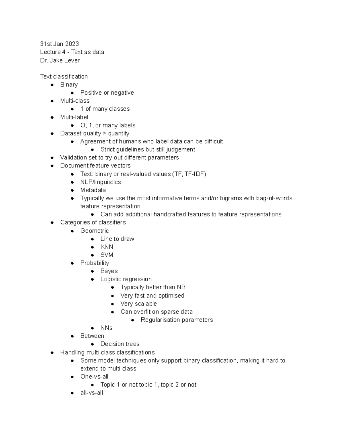 Text as Data Lecture 4 - 31st Jan 2023 - COMPSCI4074 - Studocu