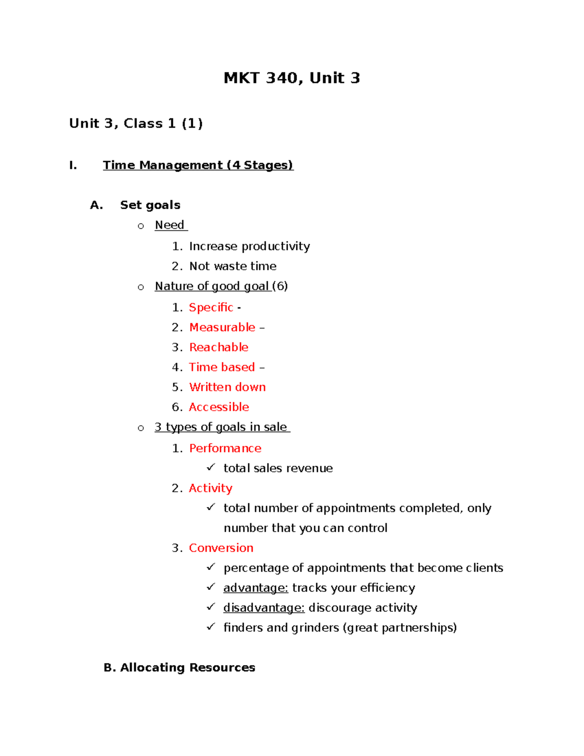 MKT 340 EXAM3 - Lecture notes Exam 2 - MKT 340, Unit 3 Unit 3, Class 1 ...