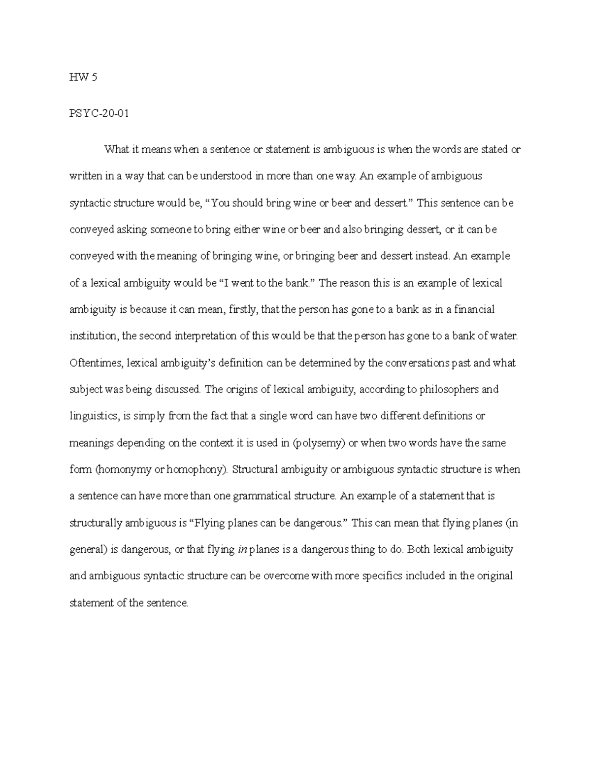 Hw5 Homework Assignment For Psyc 20 Cognition Fundamental Theories Hw 5 Psyc 20 What It