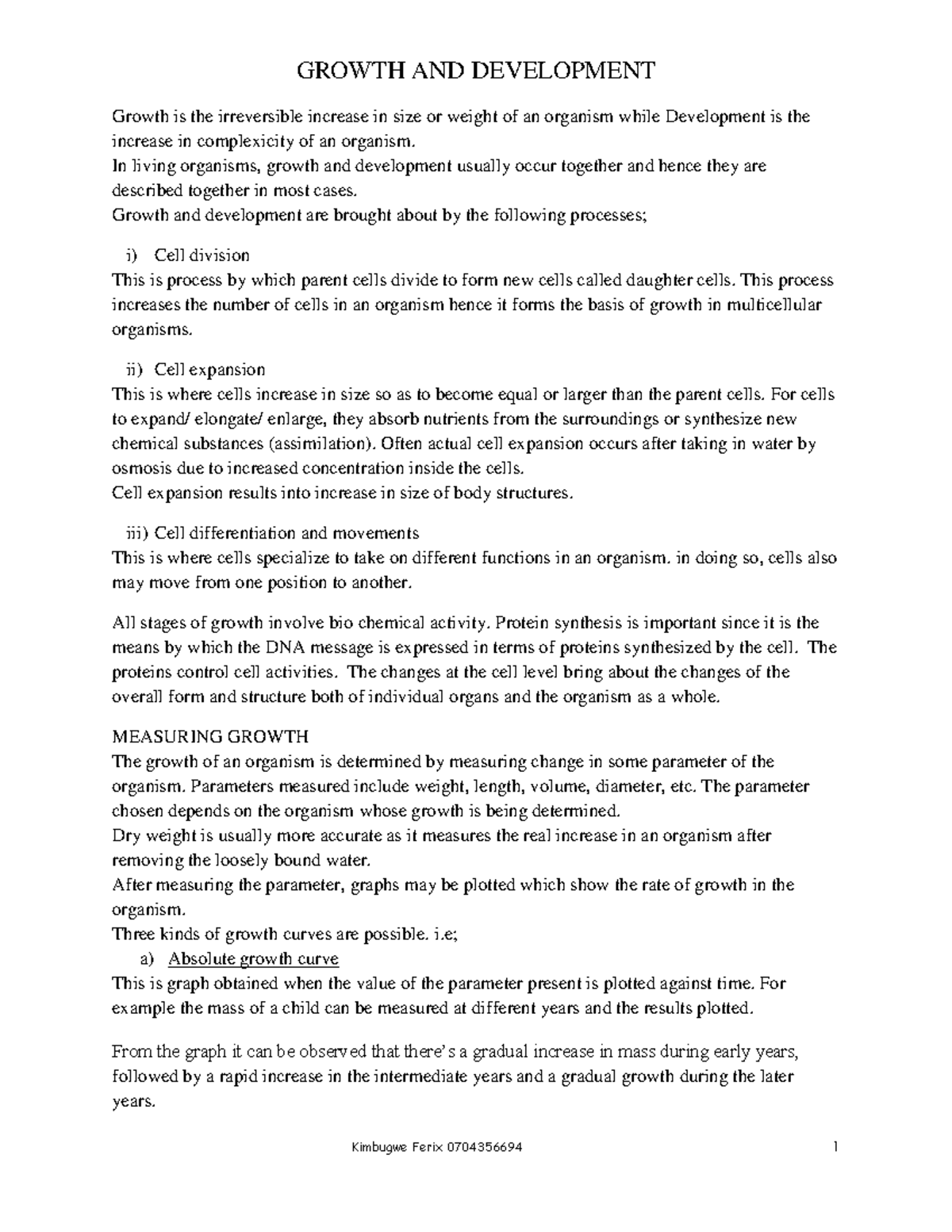 7. Growth and develpment - GROWTH AND DEVELOPMENT Growth is the ...