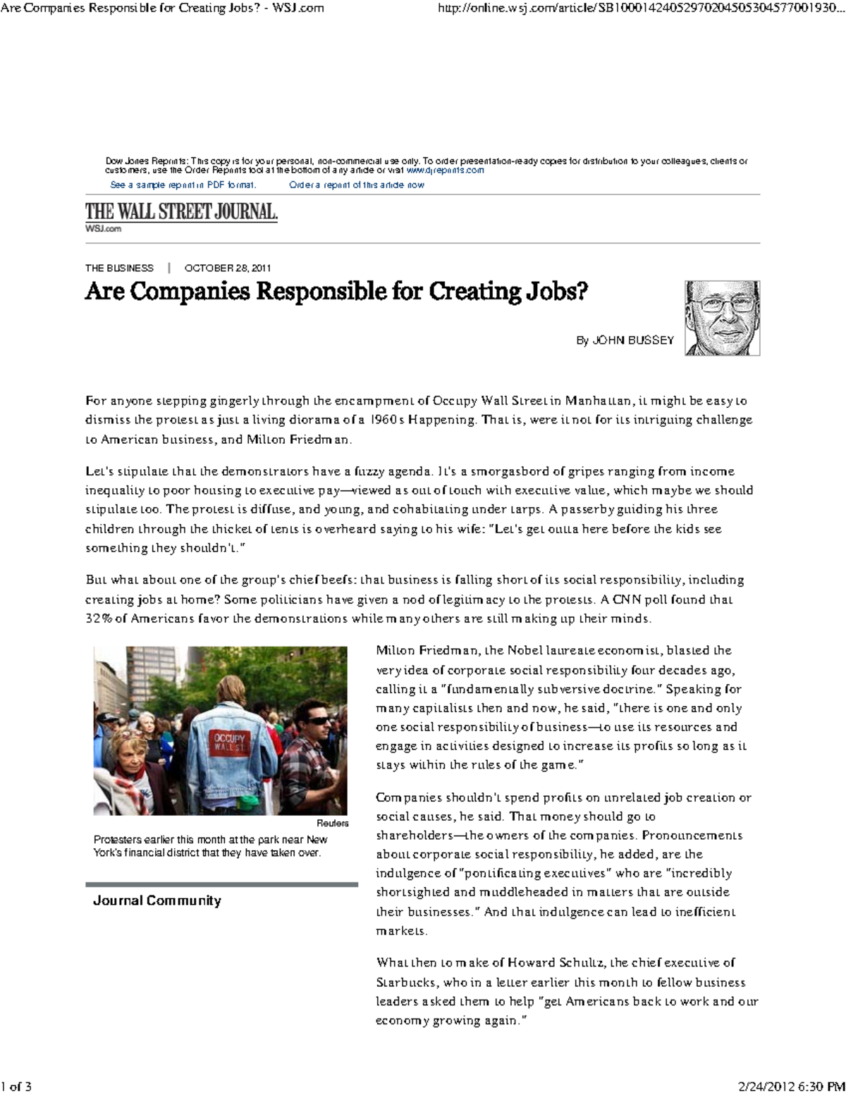 Are Companies Responsible for Creating Jobs - See a sample reprint in ...