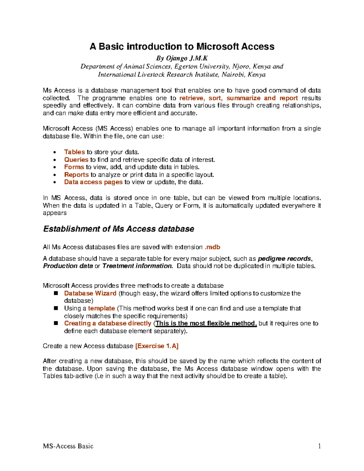 Basic introduction to ms access - A Basic introduction to Microsoft ...