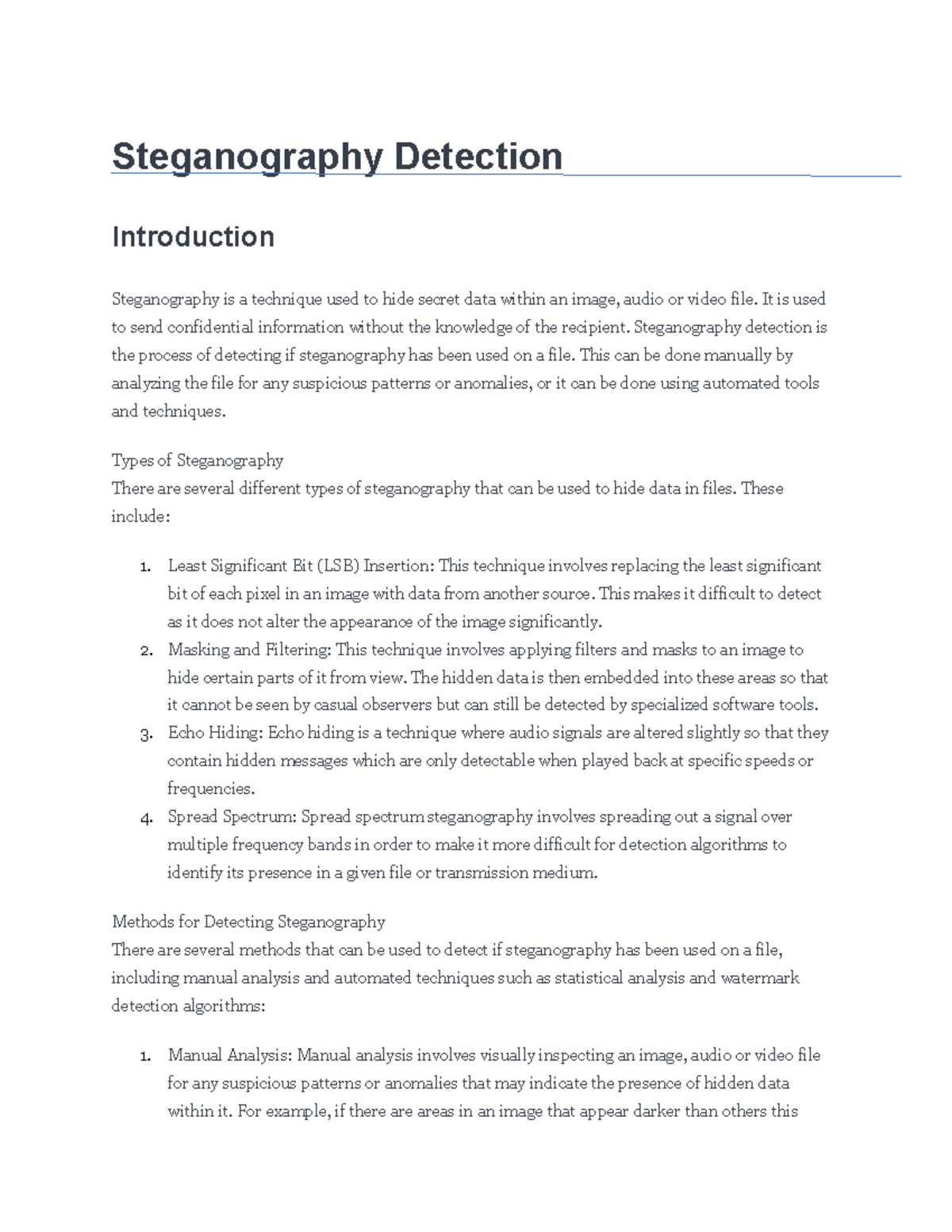 Steganography Detection Computer And Network Security Steganography Detection Introduction 