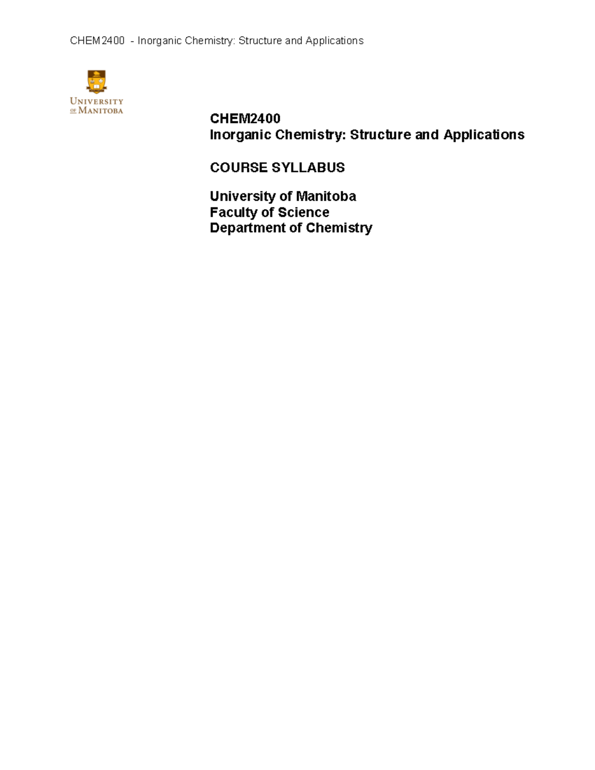 Winter 2019 Syllabus - CHEM2400 Inorganic Chemistry: Structure and ...