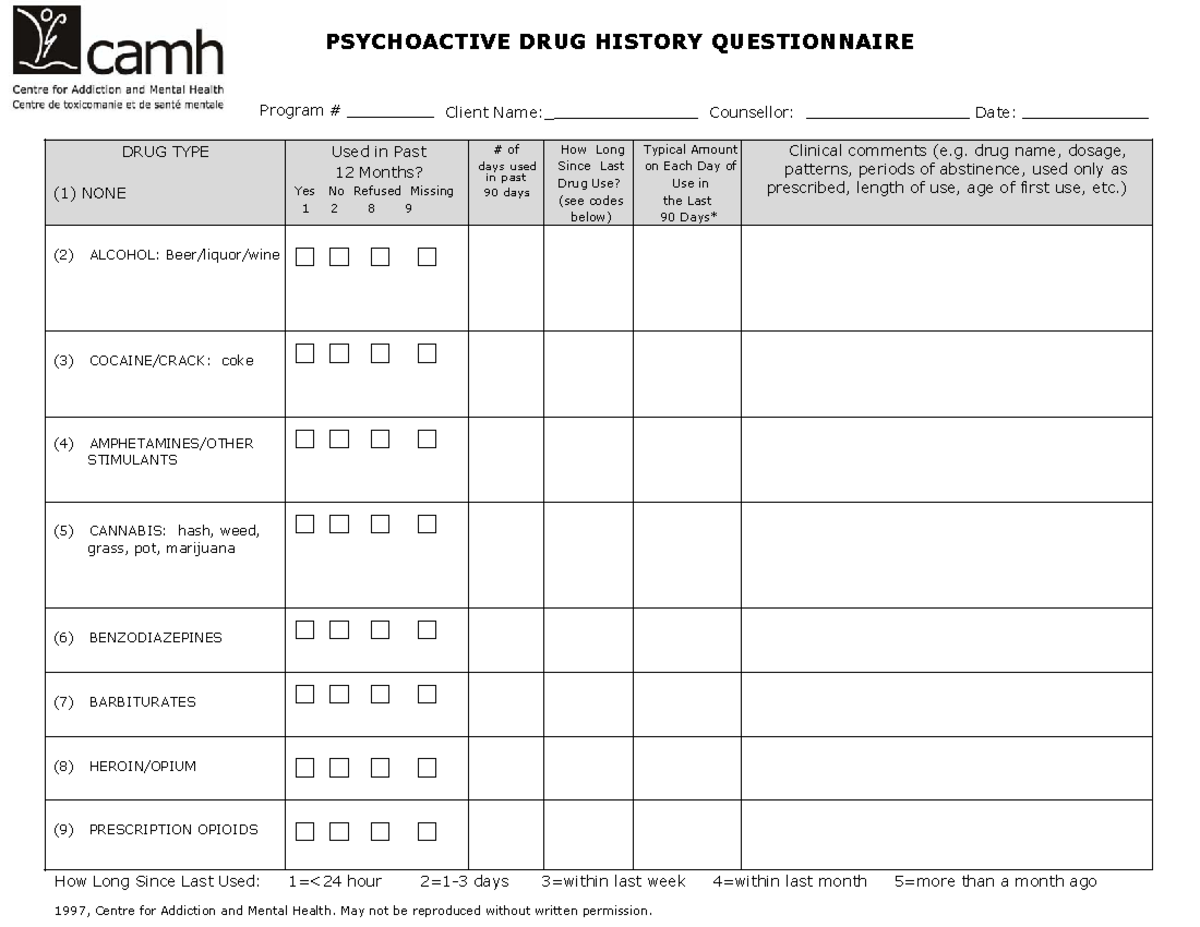 DHQ Questionnaire(1) - answer - PSYCHOACTIVE DRUG HISTORY QUESTIONNAIRE ...