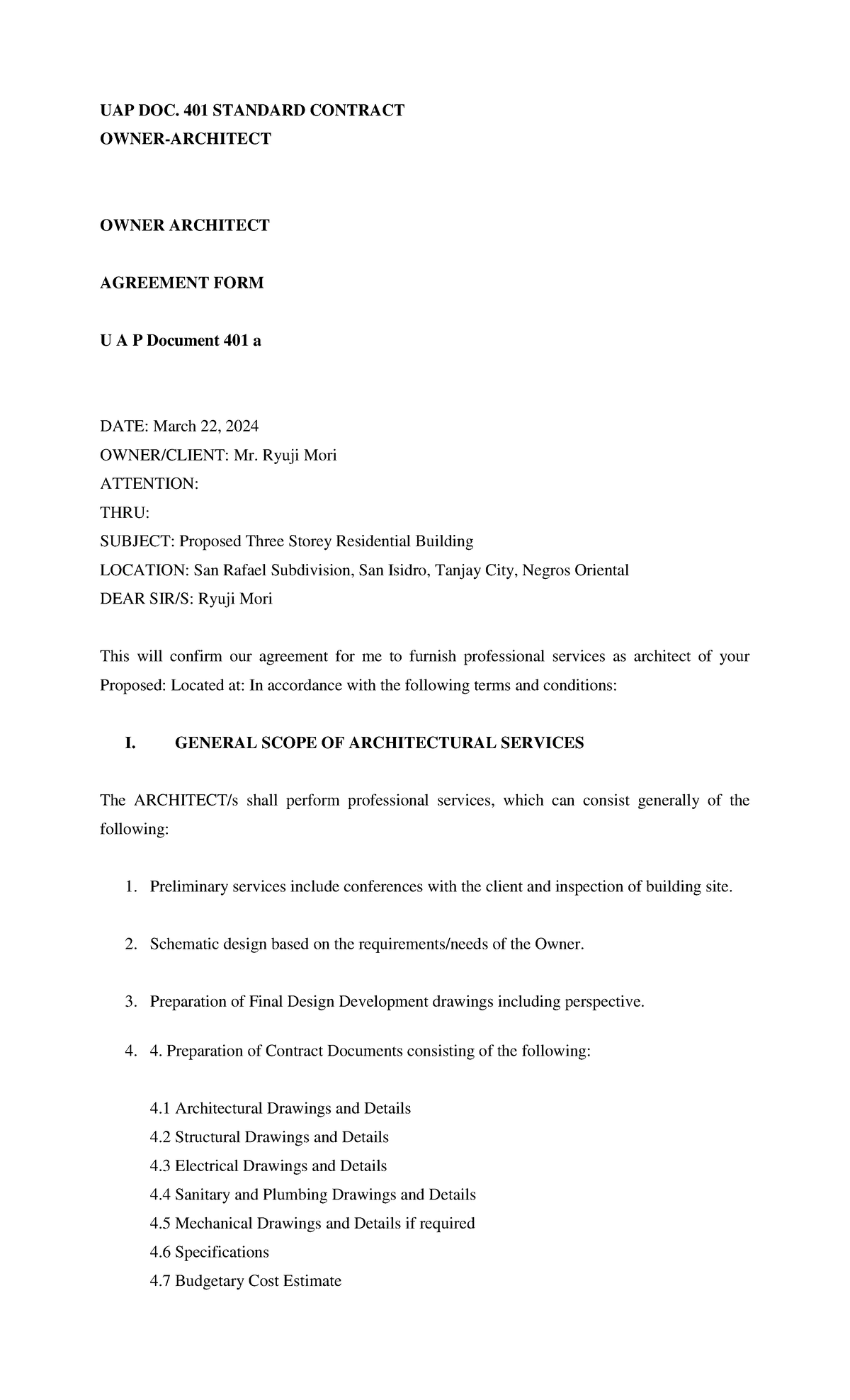 Tajaran Contract Doc - UAP DOC. 401 STANDARD CONTRACT OWNER-ARCHITECT ...