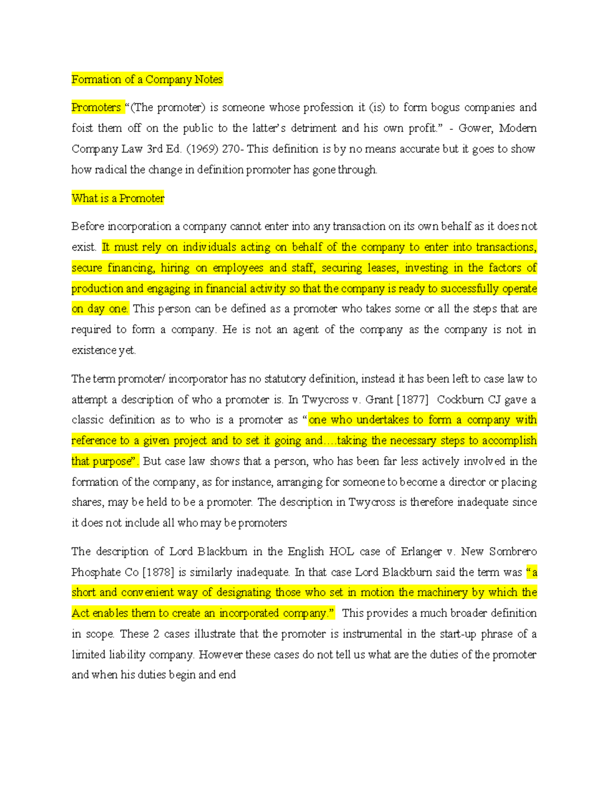 Formation of a Company Notes - Formation of a Company Notes Promoters ...