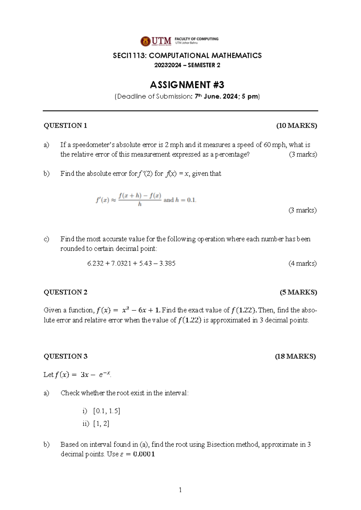 SECI1113 CM 2324s2 Asg#3 - 1 SECI1113: COMPUTATIONAL MATHEMATICS 20232024 – SEMESTER 2 ...