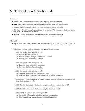 Exam 2 Practice Questions - MTH 131 —– Exam October 23, 2015 Please ...