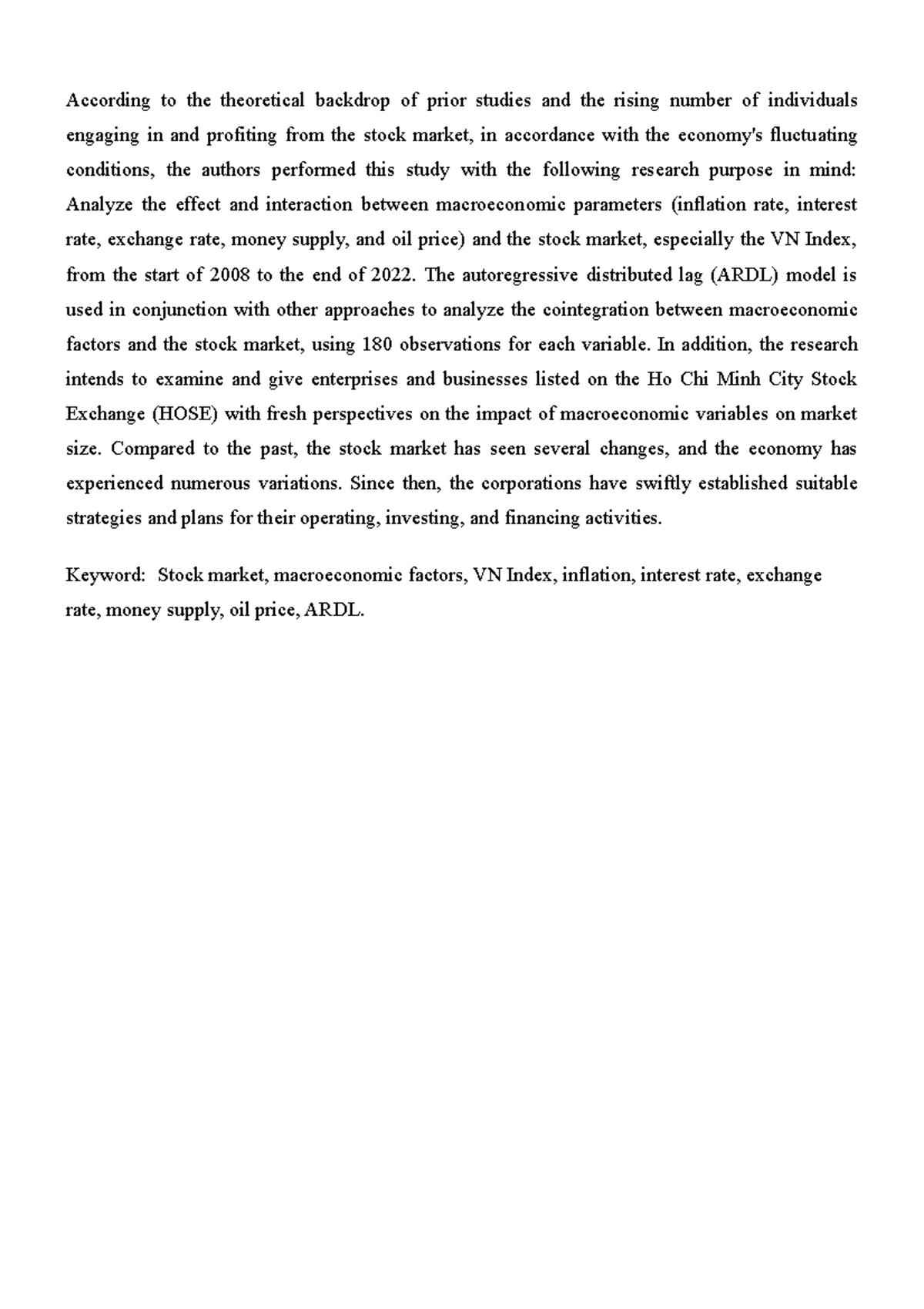 Research proposal abstract - According to the theoretical backdrop of ...