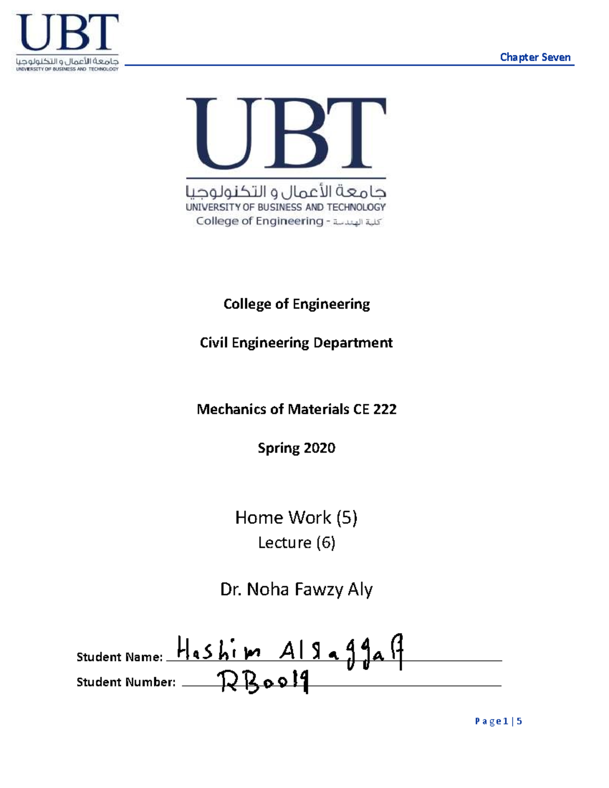 HW 5 CE 222 Spring 2020.docx Solved - Chapter Seven College of ...