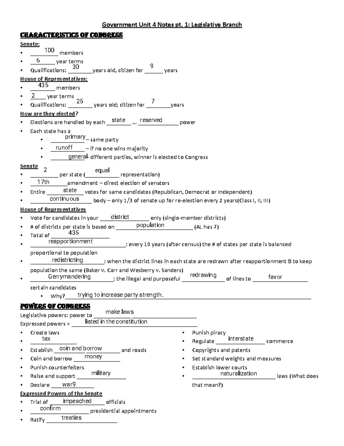 Legislative Branch Notes - Characteristics of Congress Senate ...