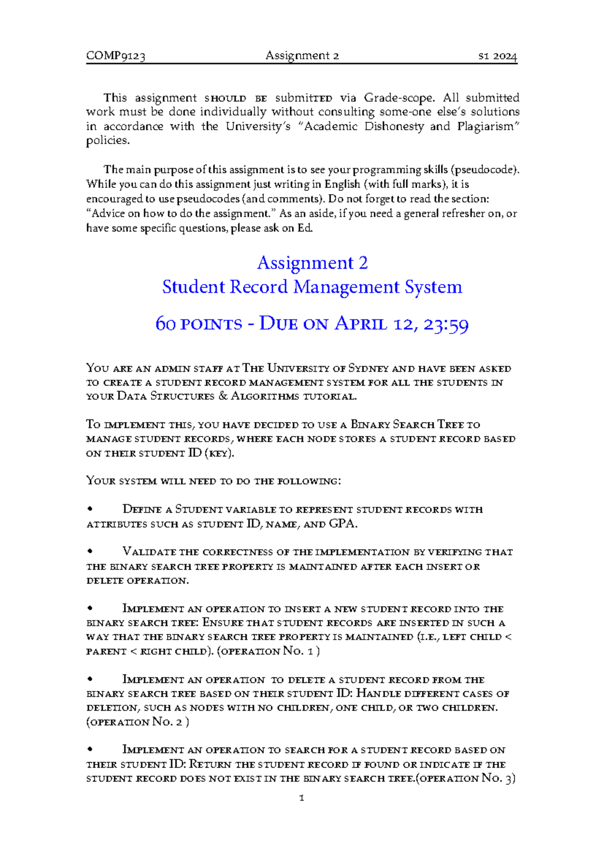 Assignment 2 - COMP9123 - COMP 9123 Assignment 2 s1 2024 This assignment should be submitted via ...