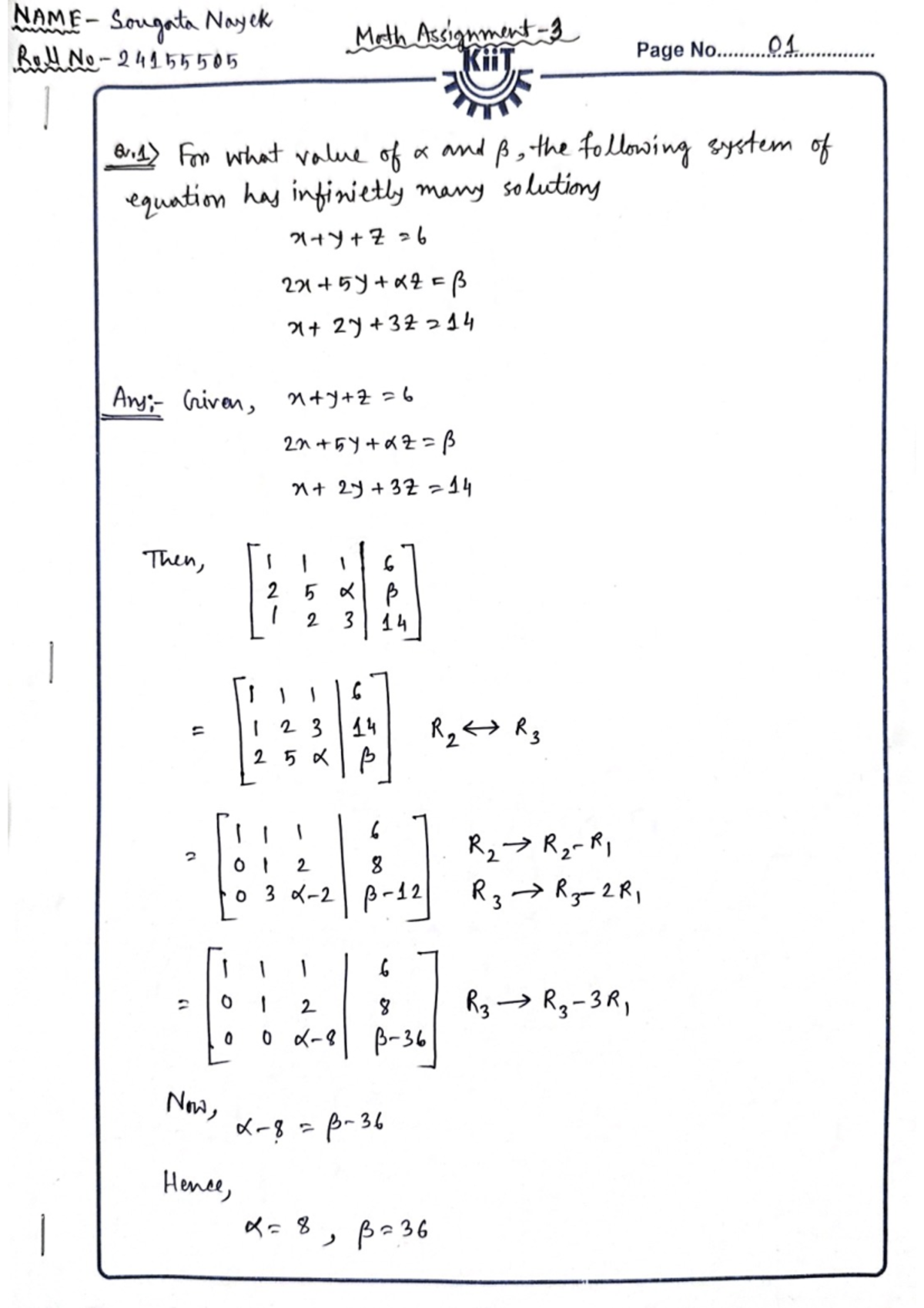 Math Assignment - 3 - NAME Sougata Nayek Math Assignment Roll KiiT Page ...