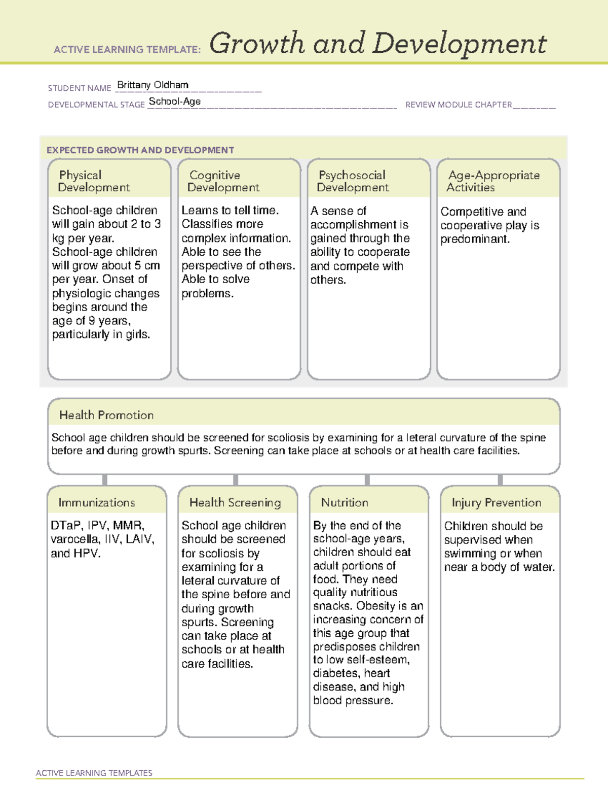 School-Age - M. Milner - ACTIVE LEARNING TEMPLATES EXPECTED GROWTH AND ...