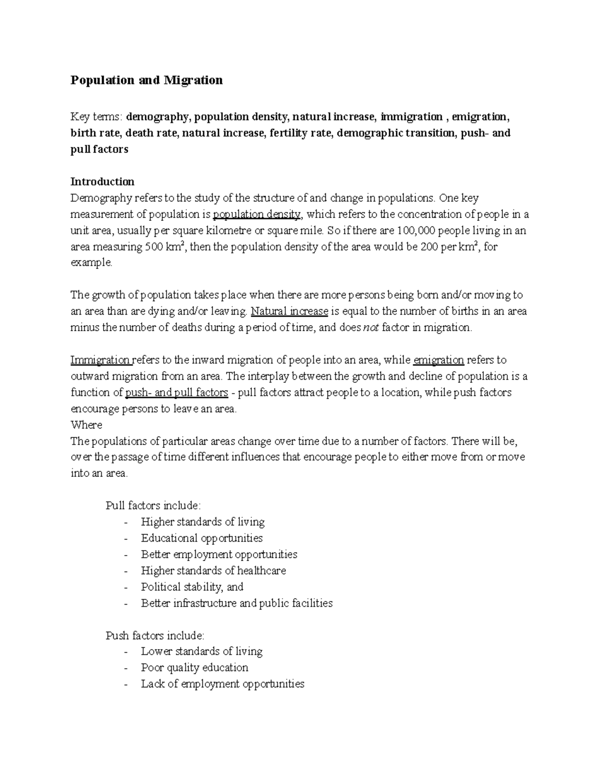 Population and Migration - One key measurement of population is ...
