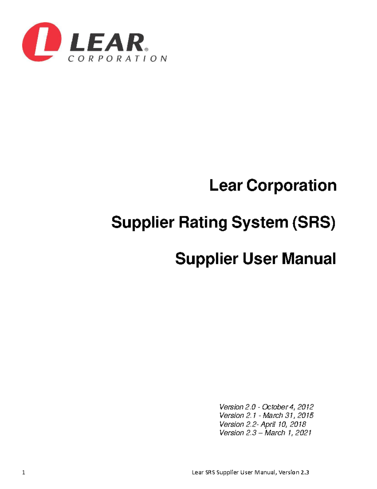 LEAR SRS User Manual-Supplier 2021 - Lear Corporation Supplier Rating ...