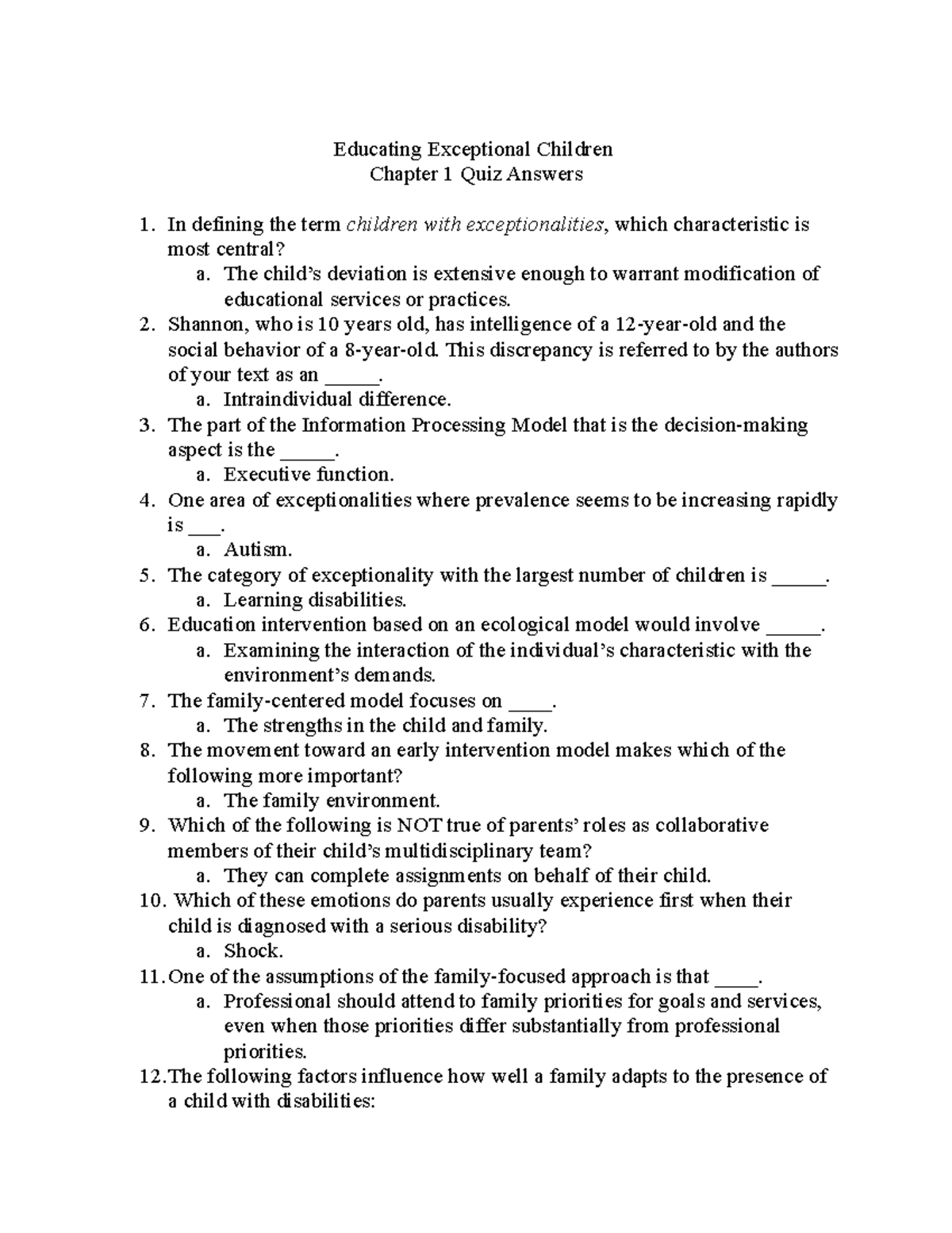 EEC Chapter 1 Quiz Answers - Educating Exceptional Children Chapter 1 ...